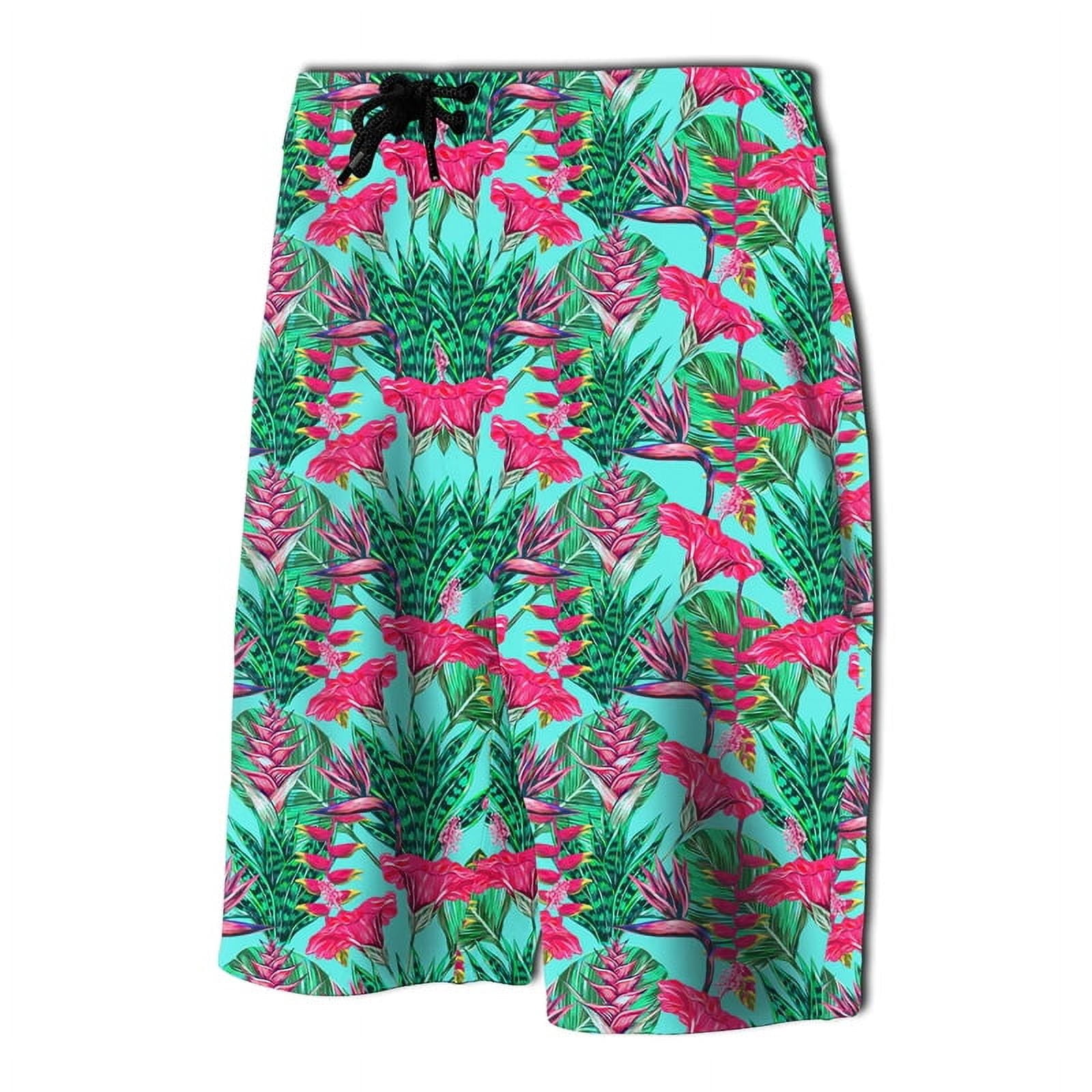 Tropical Flamingo Grey Board Shorts Hawaii Men's Shorts Women Vaion ...
