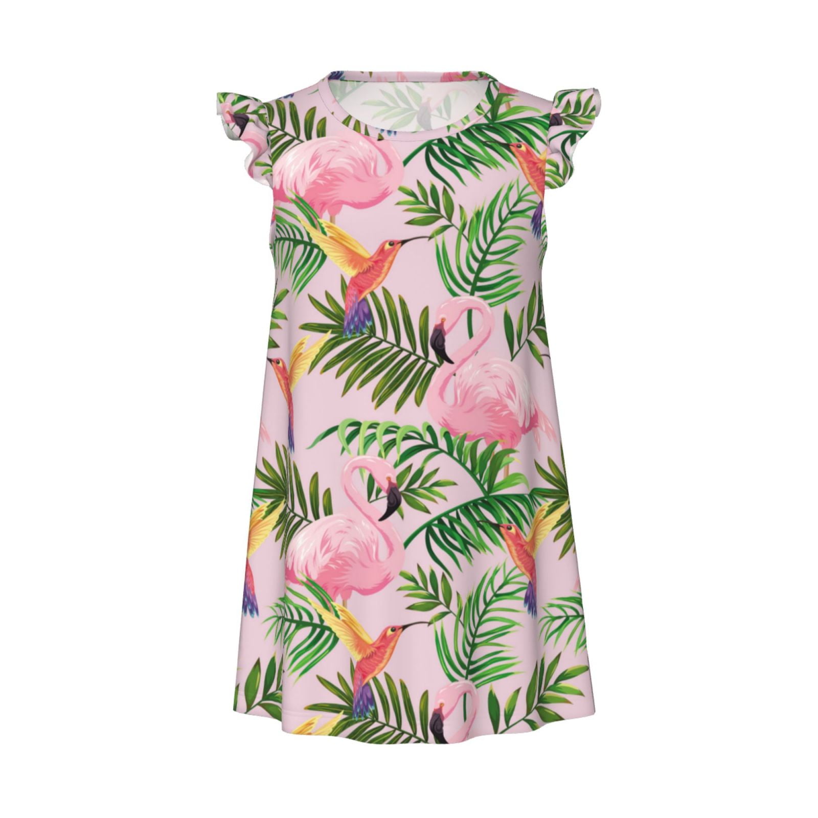 Tropical Flamingo Hummingbird Girls Nightgowns, Short Sleeves Dress ...