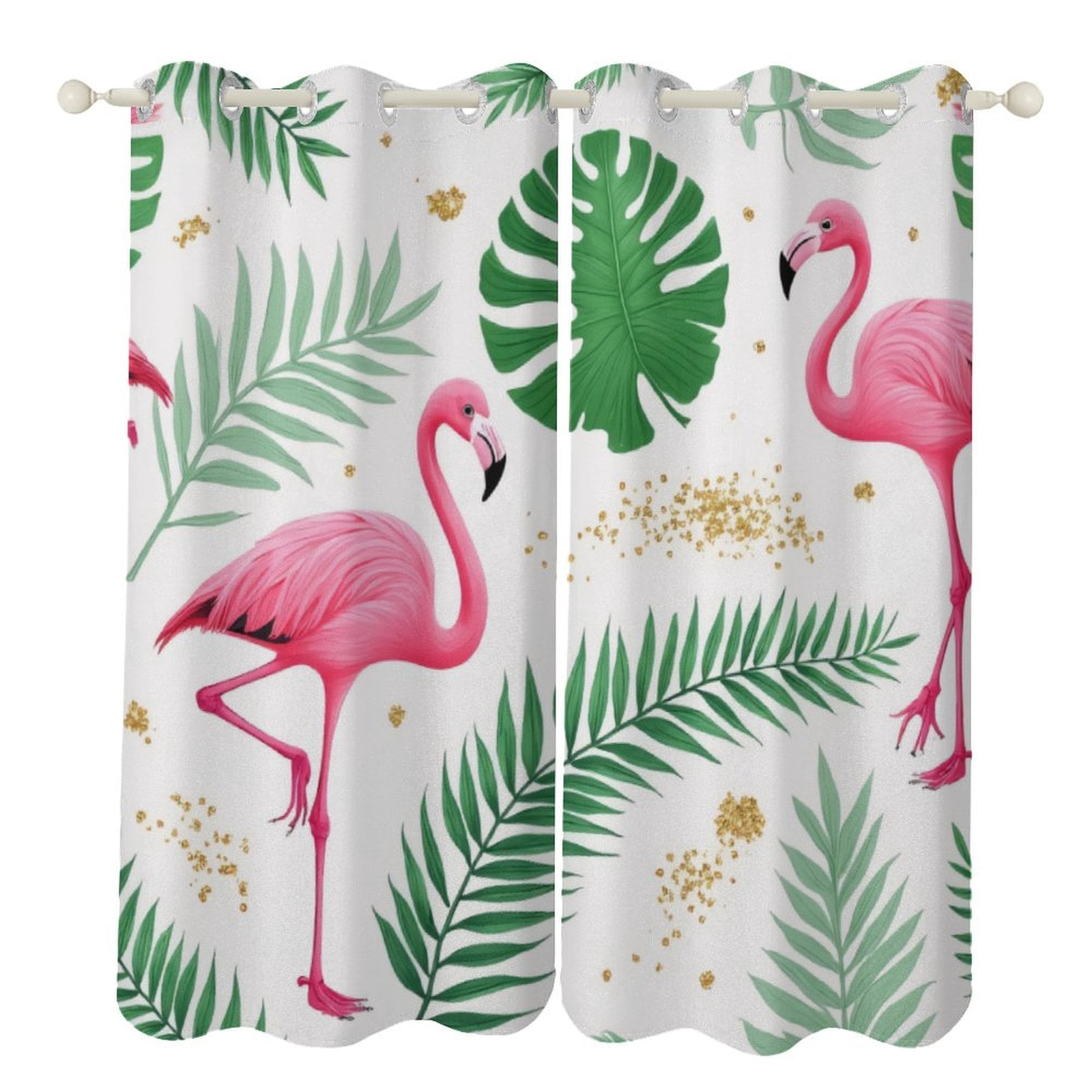 Tropical Flamingo Leaf Pattern Blackout Window Curtains for Bedroom ...