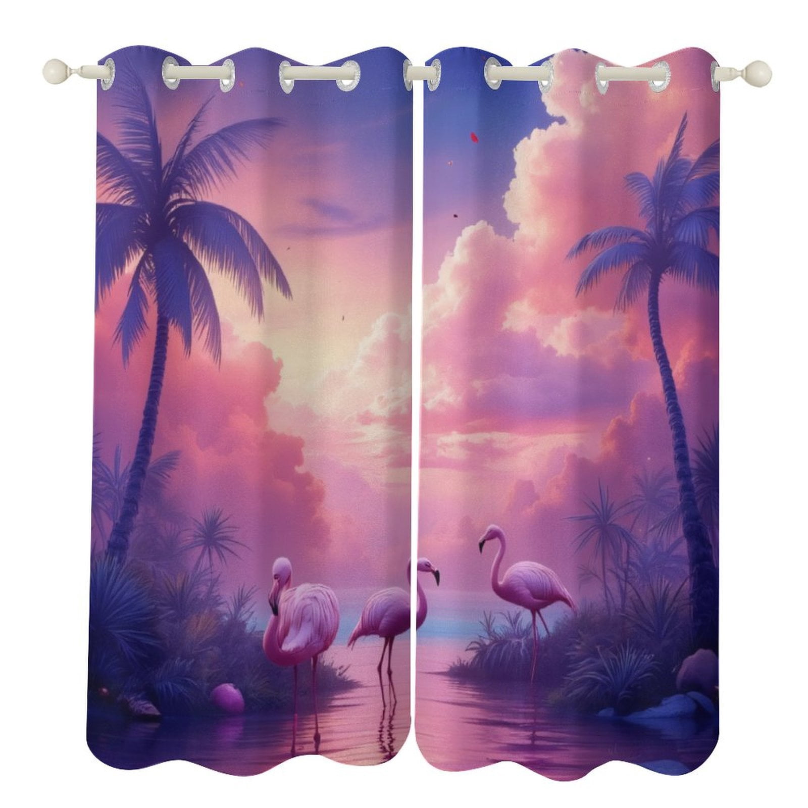 Tropical Flamingo Paradise 2 Panels Curtains for Bedroom Living Room ...