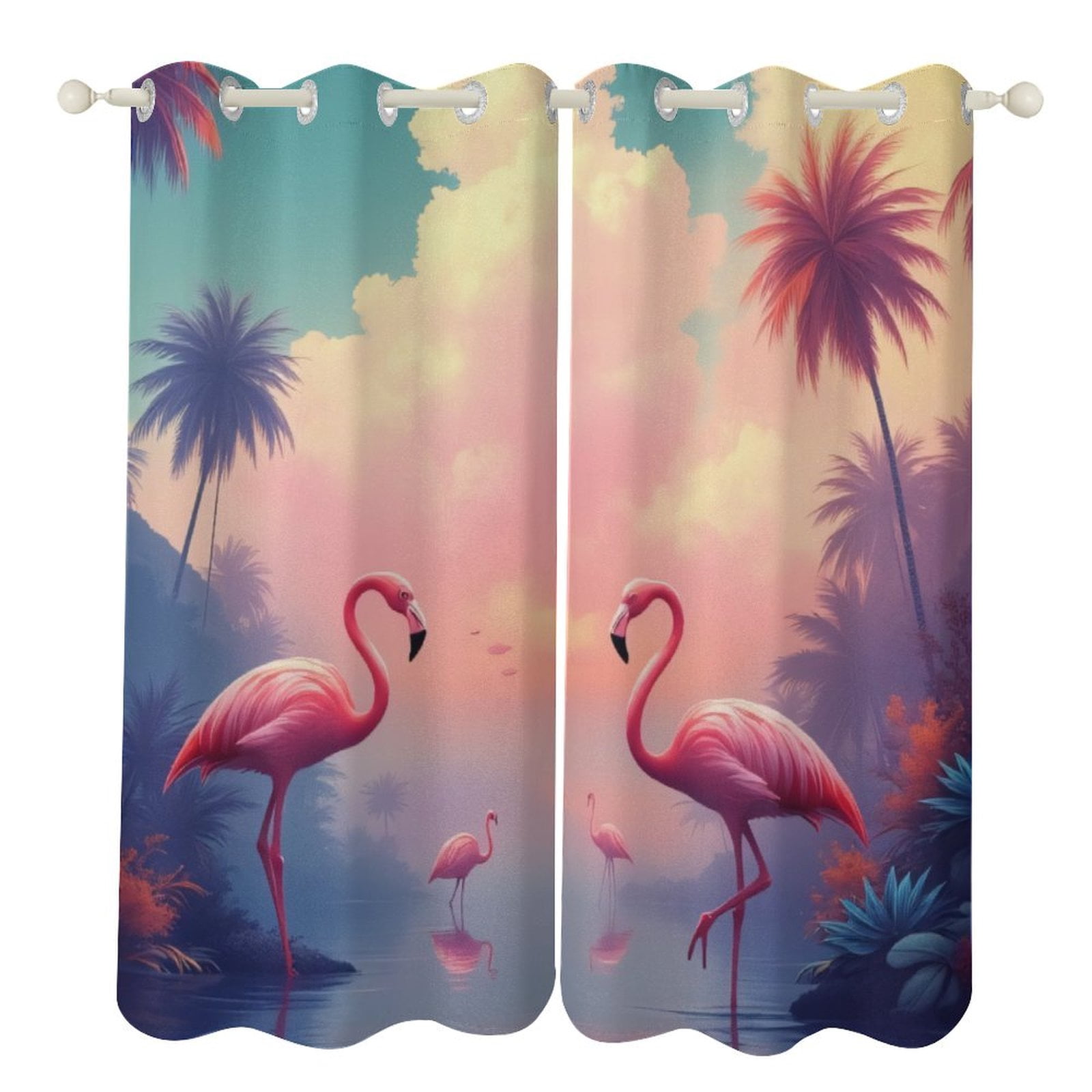Tropical Flamingo Paradise Blackout Window Curtains for Bedroom Living ...