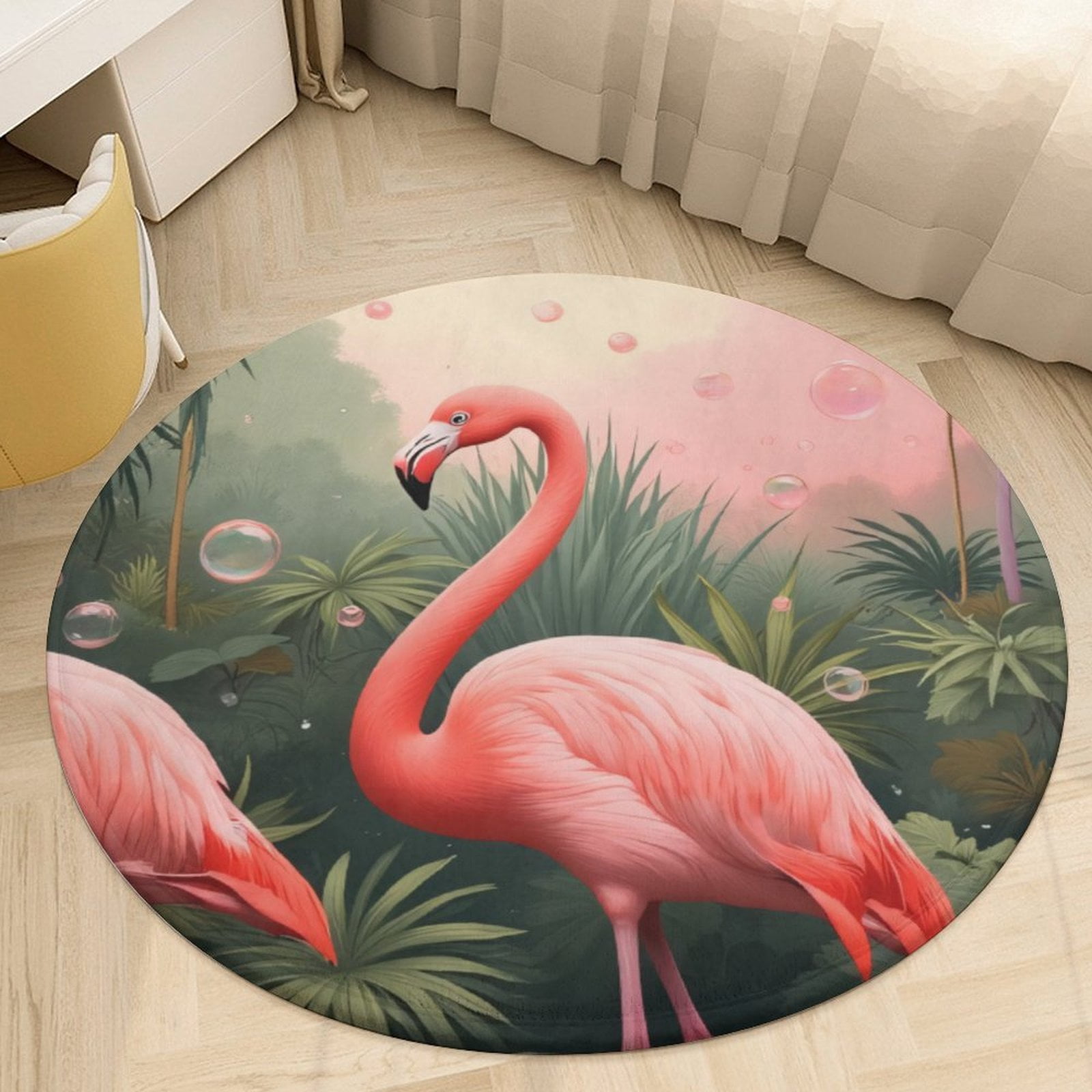 Tropical Flamingo Paradise Round Area Rugs for Bedroom Living Room, 4FT ...