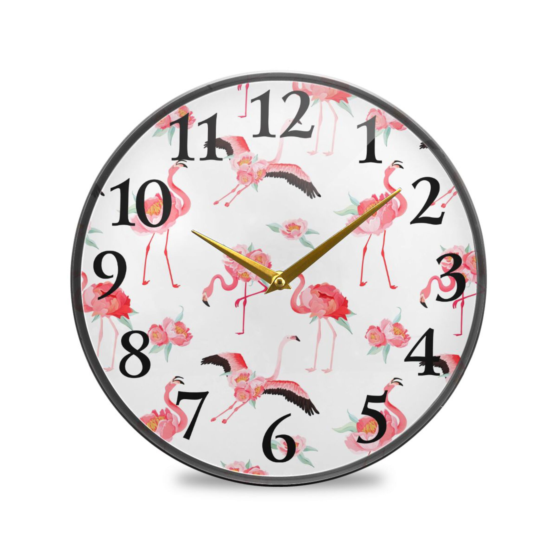 Tropical Flamingo with Peony Flowers Wall Clocks Battery Operated 9.5 ...