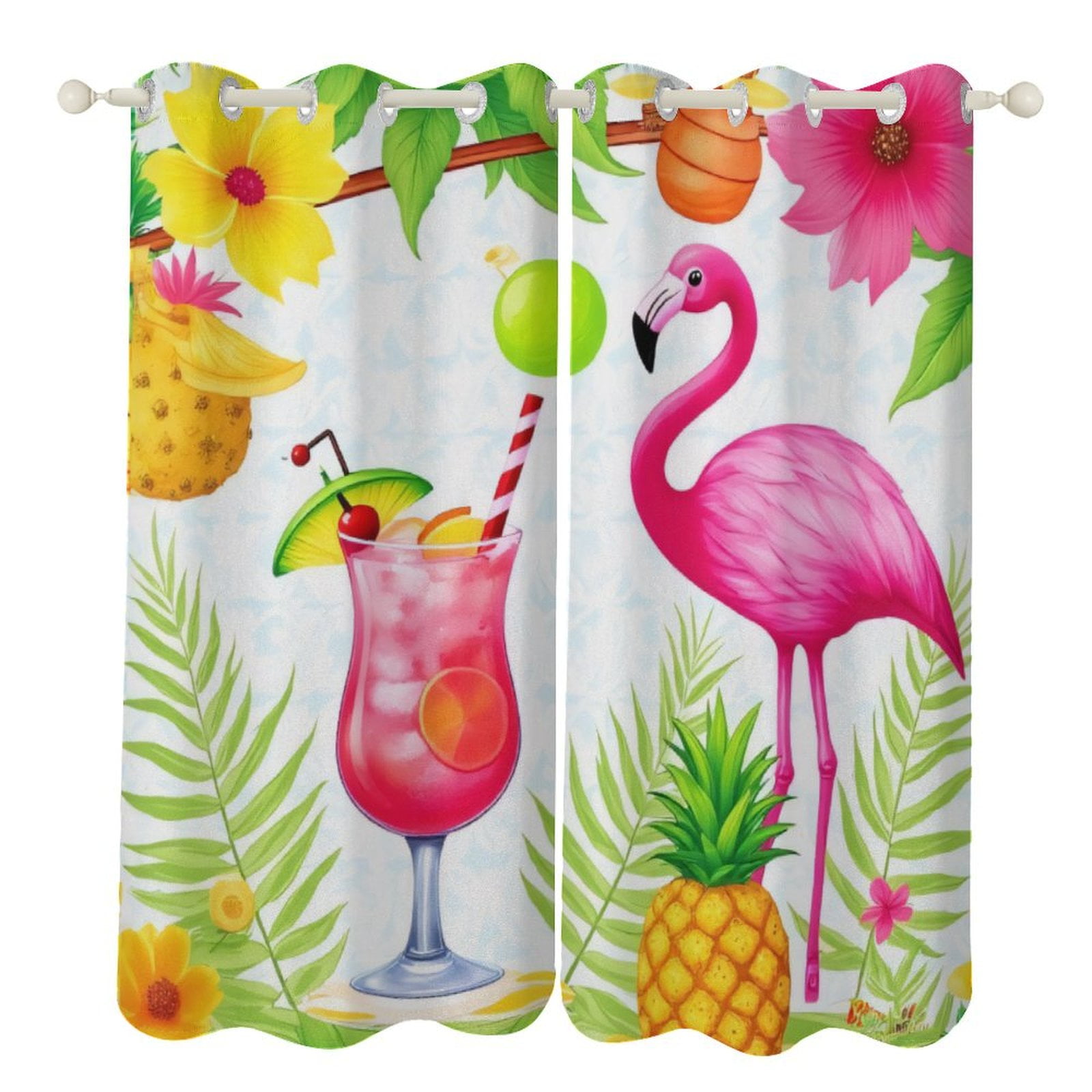 Tropical Flamingo Pineapple Cocktail Pattern 2 Panels Curtains for ...