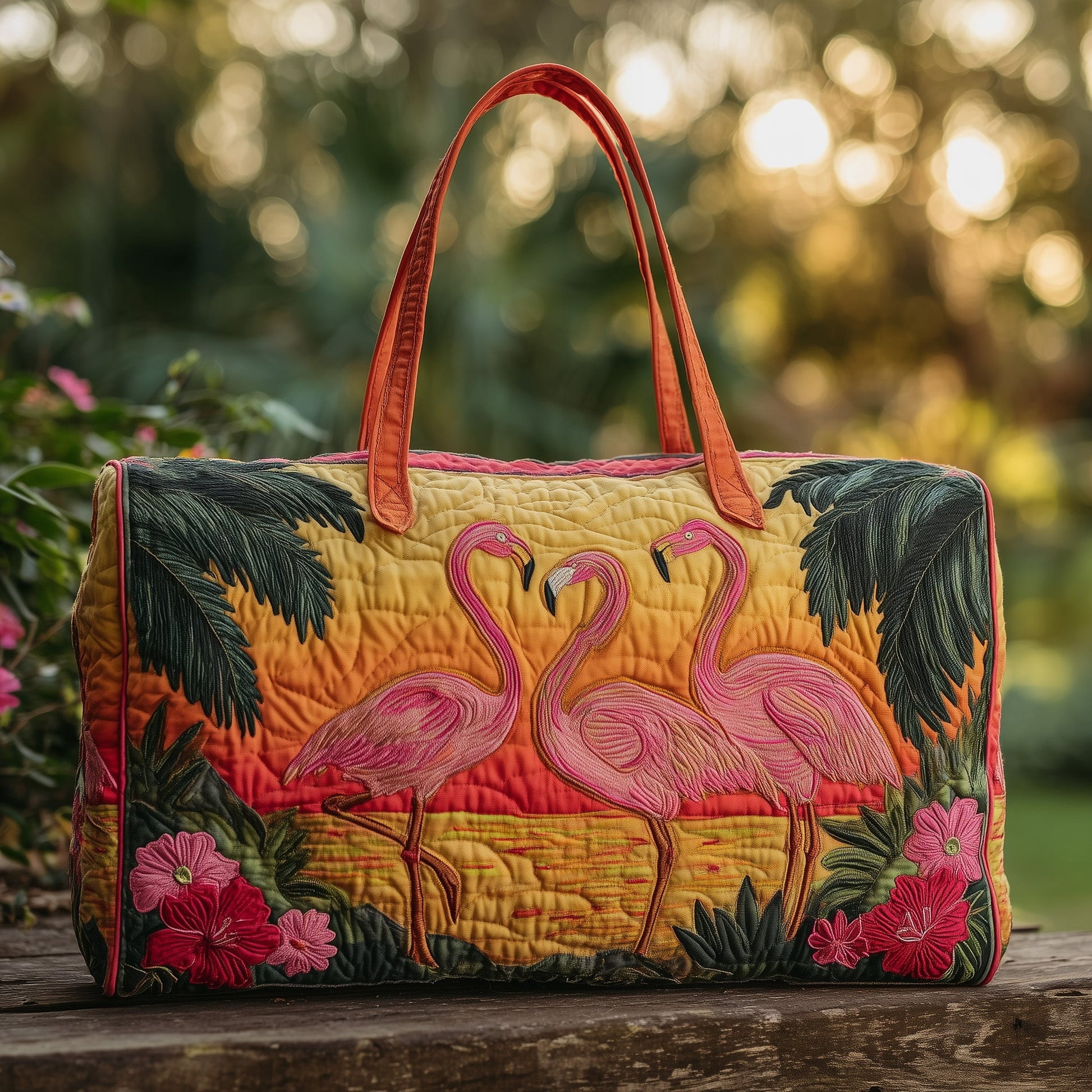 Tropical Flamingo Quilt Duffle Bag, Quited Travel Tote Bag, Quited ...