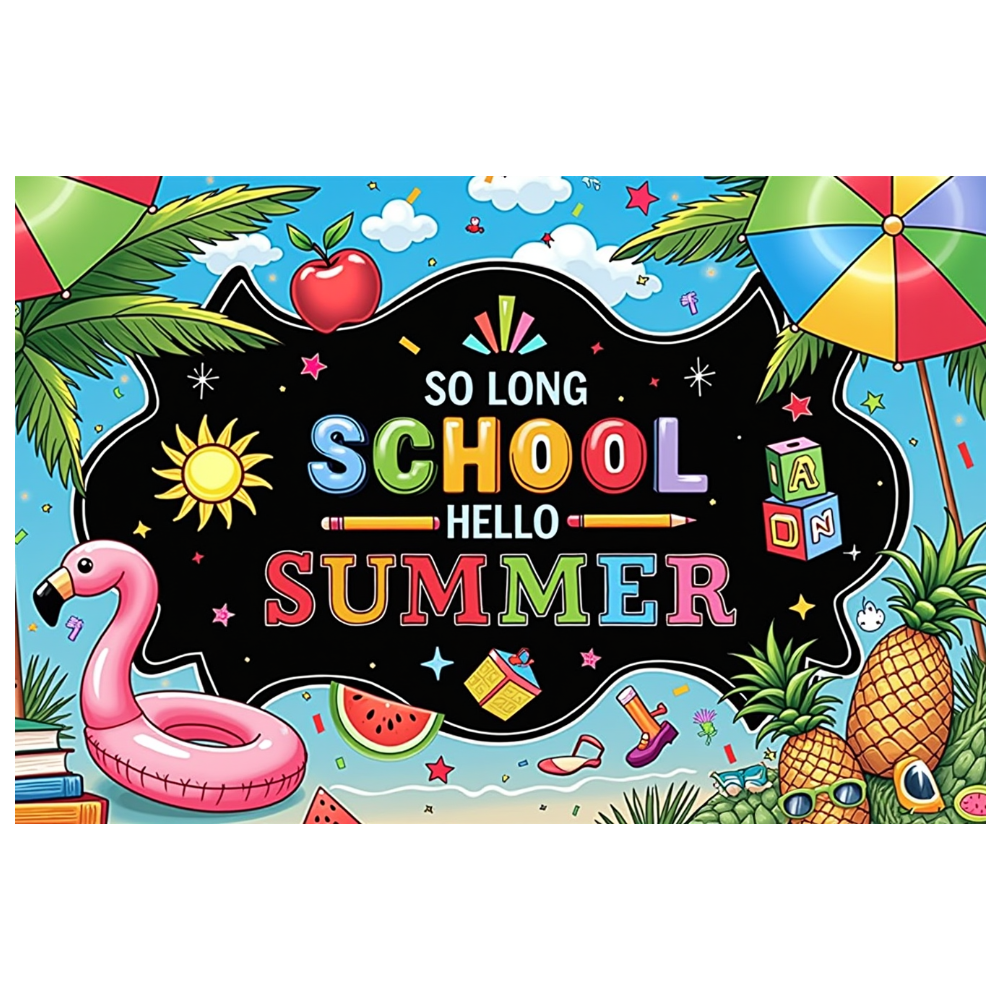 Tropical Flamingo School Summer Beach Banner Pineapple So Long School ...