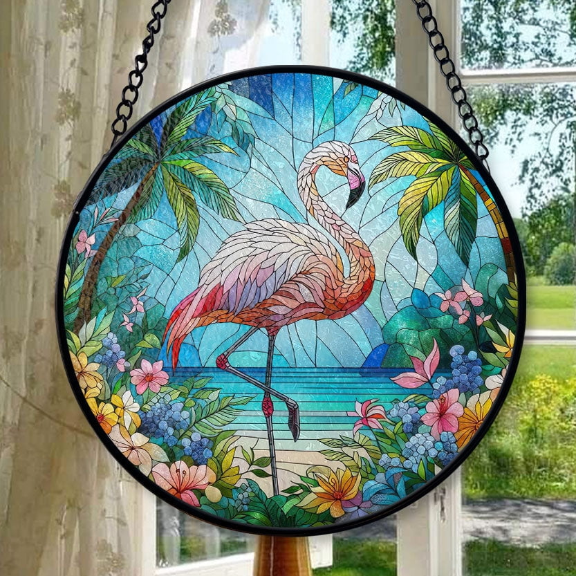 Tropical Flamingo Window Glass, Suncatcher Window Hangings, Flamingo ...