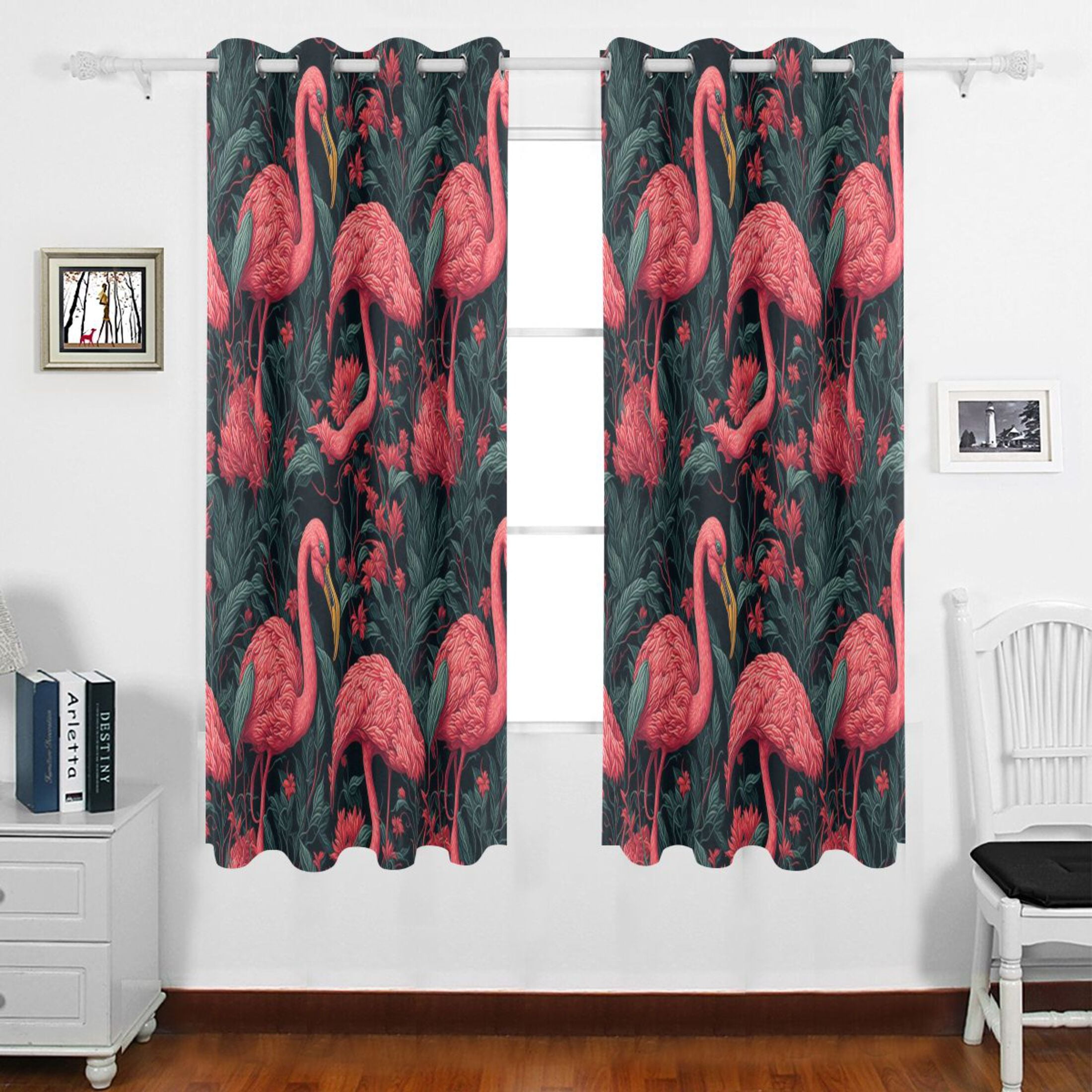 Tropical Flamingo and Flowers Grommet Blackout Curtains Thermal ...