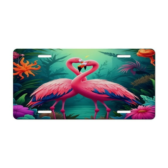 Tropical Flamingos in Jungle License Plate Lightweight Aluminum ...