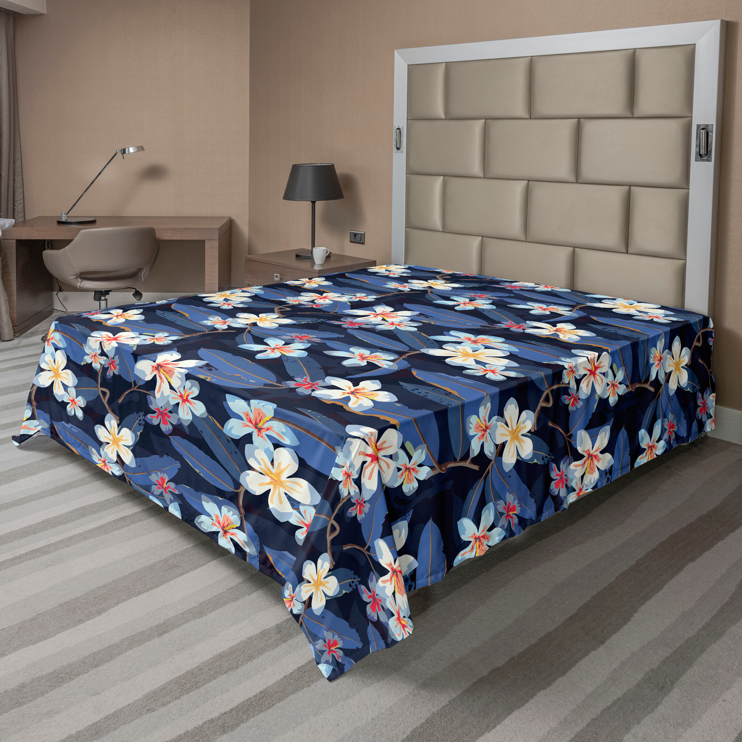 Tropical Flat Sheet, Aloha Hawaii Feels Hibiscus Flowers with Pastel ...