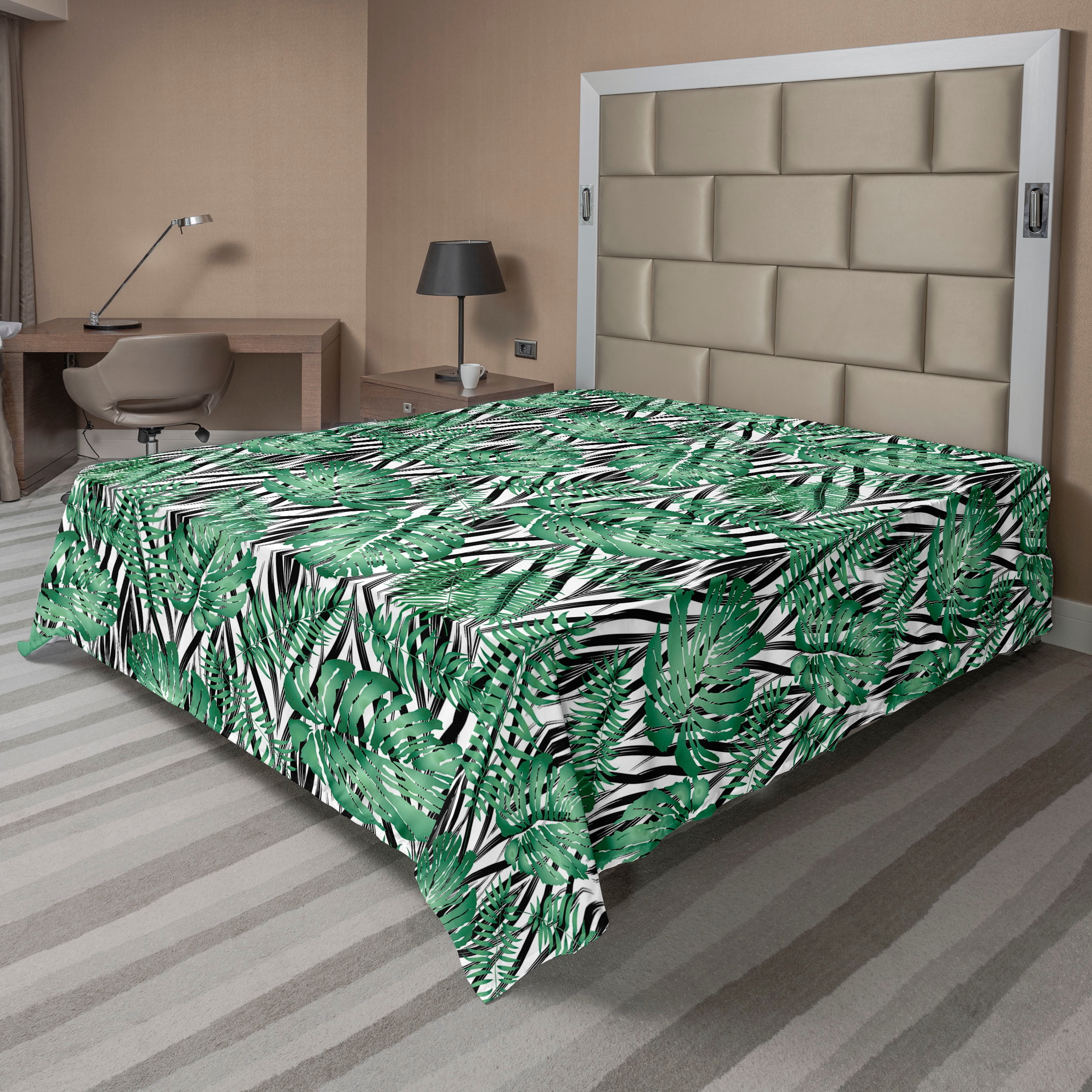 Tropical Flat Sheet, Bohemian Aloha Hawaii Concept Monstera Pattern on ...
