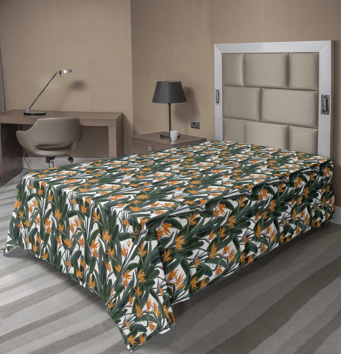 Tropical Flat Sheet, Continuous Pattern with Bird of Paradise and ...