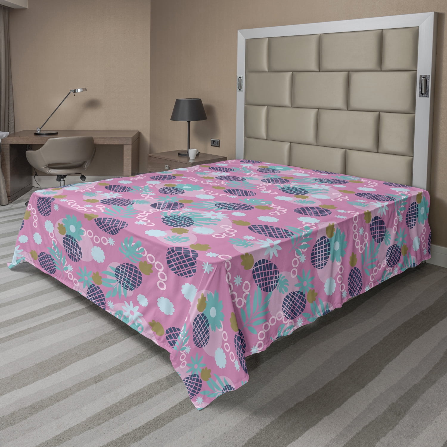 Tropical Flat Sheet, Pattern of Summer Fruits and Plantation Flowers in ...