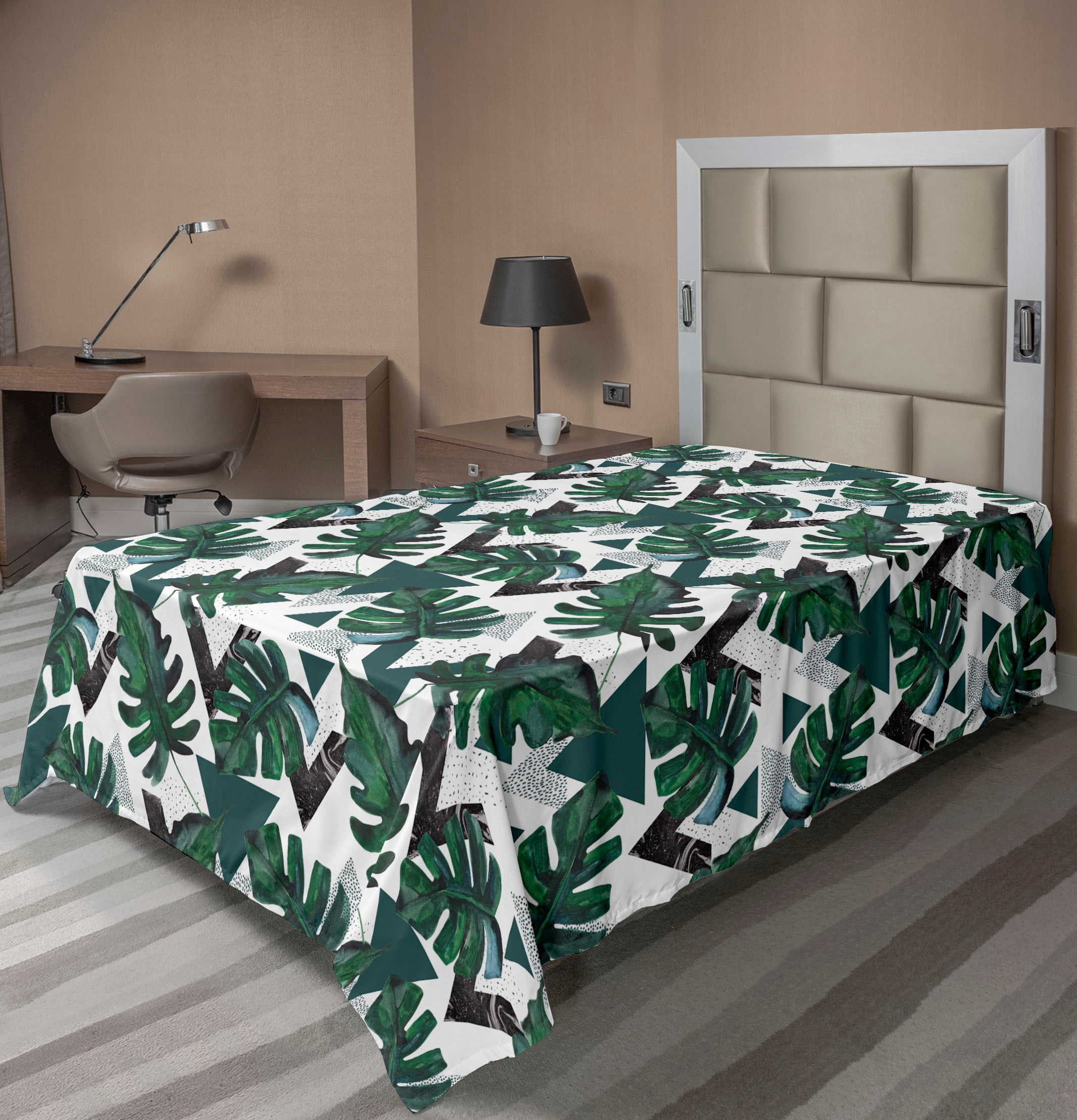 Tropical Flat Sheet, Triangles with Monstera Leaves Geometric Exotic ...