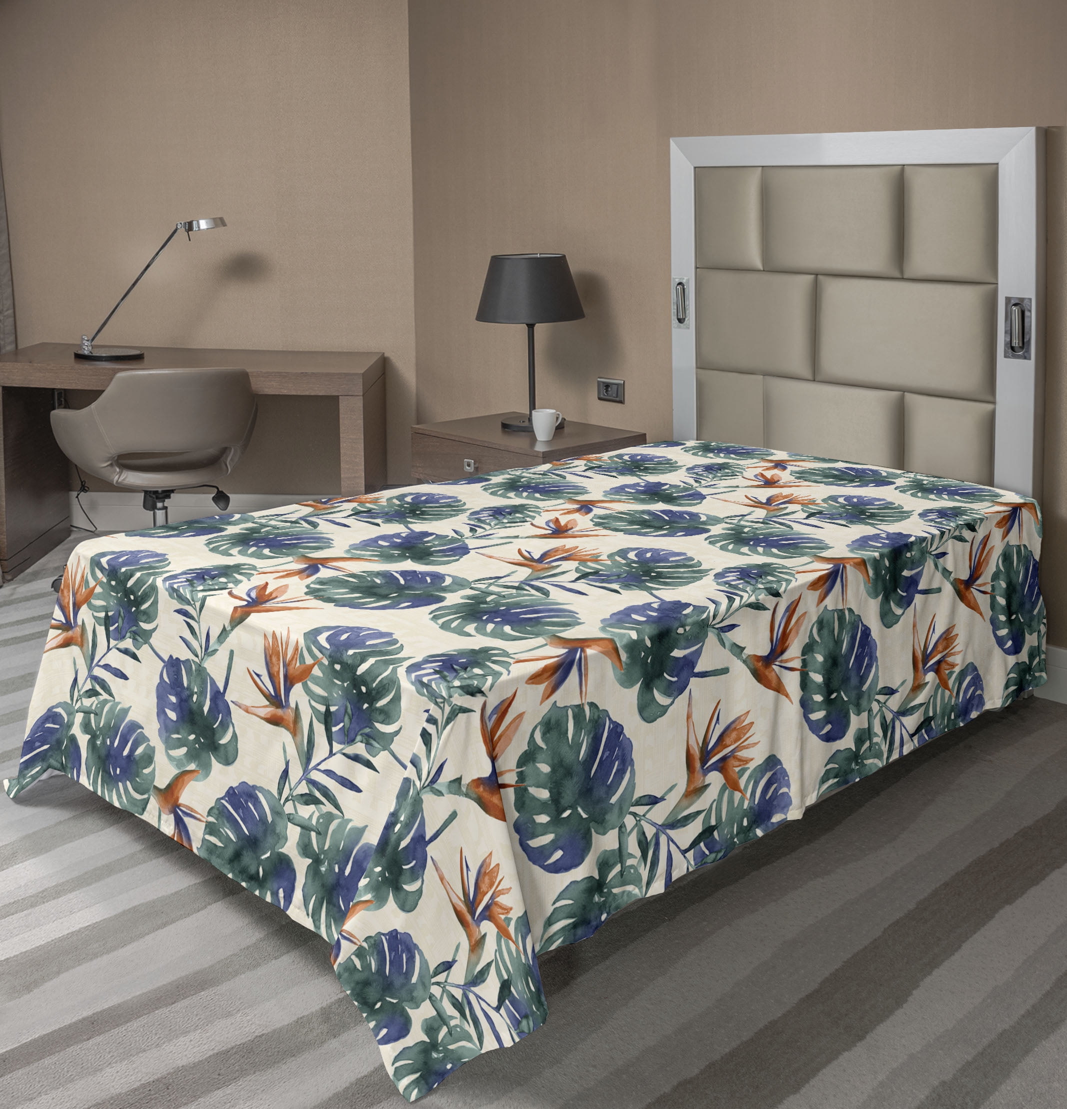 Tropical Flat Sheet, Watercolor Style Repetitive Pattern of Monstera ...