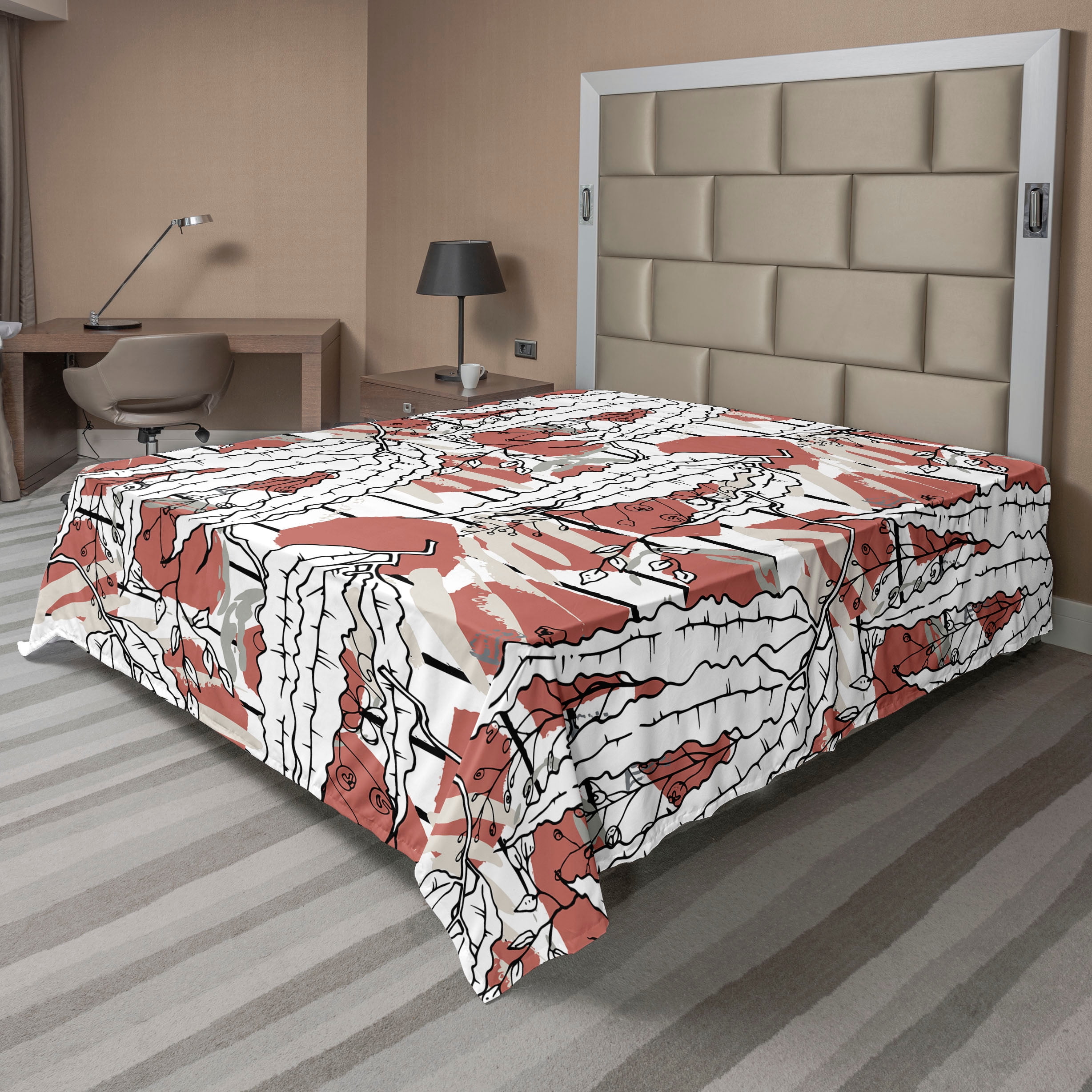 Tropical Flat Sheet, Weeping Leaves on Abstract Forms and Stripes ...
