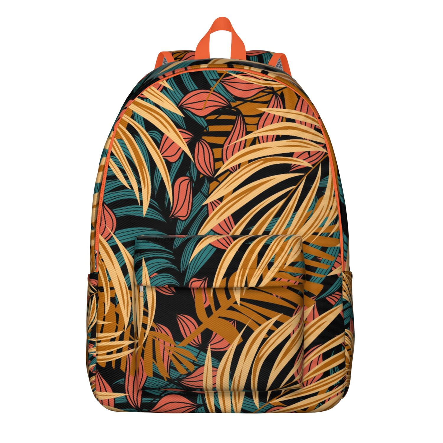 Tropical Floral Backpack, Hawaiian Print School Bag with Jungle Leaves ...