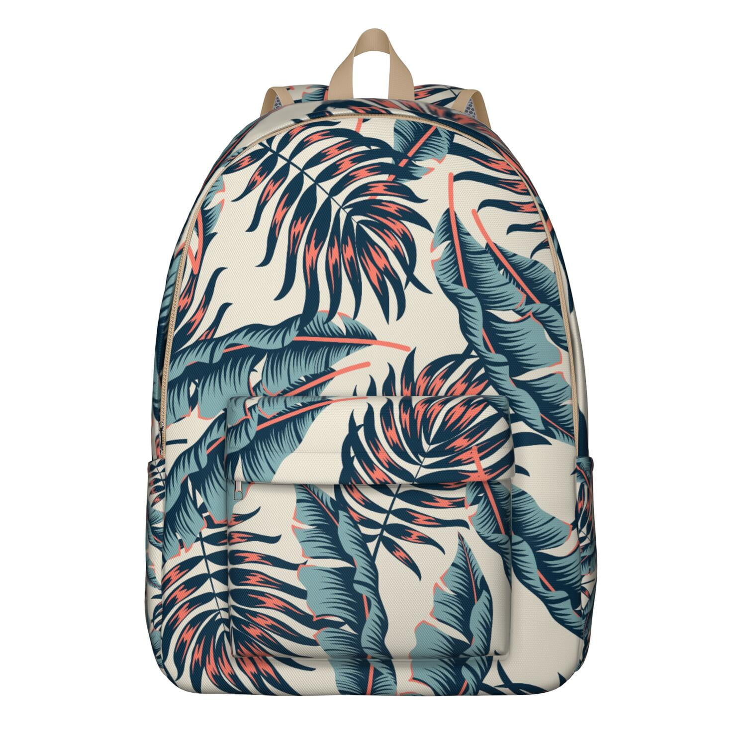 Tropical Floral Backpack, Hawaiian Print School Bag with Jungle Leaves ...