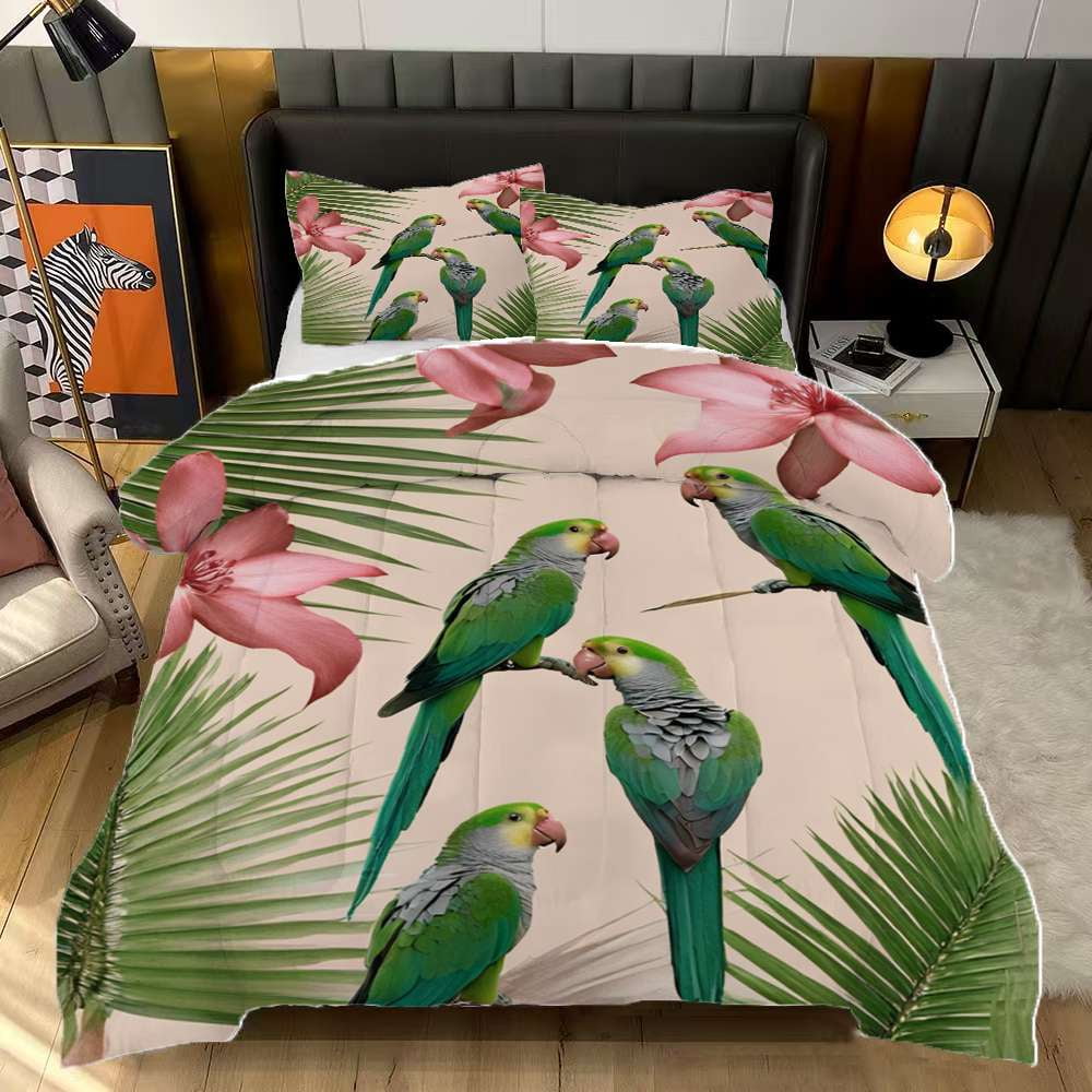 Tropical Floral Birds Print Comforter Set Queen Size Bedding Set For Travl Bedroom Decor Quilt ...