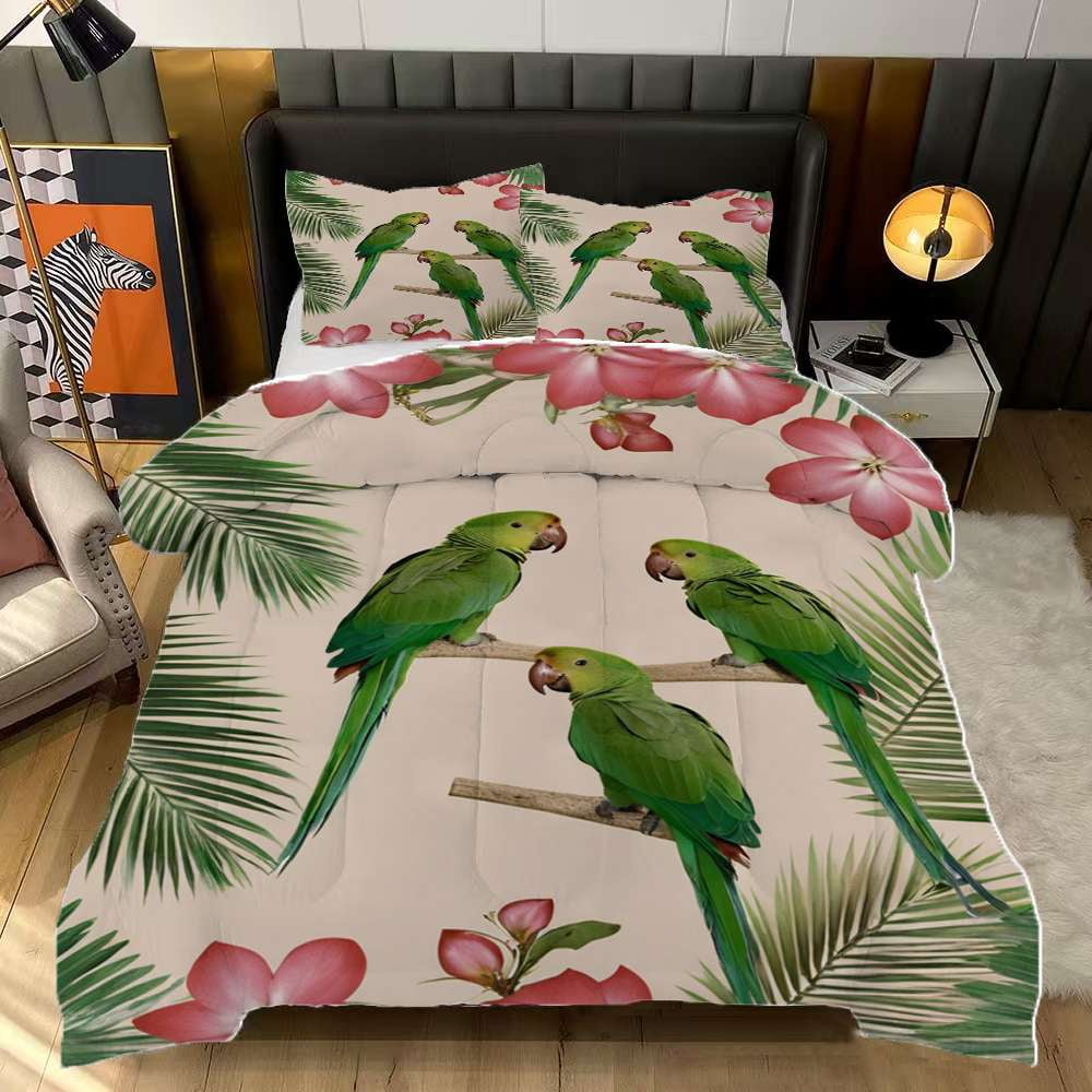 Tropical Floral Birds Print Comforter Set Queen Size Bedding Set For ...