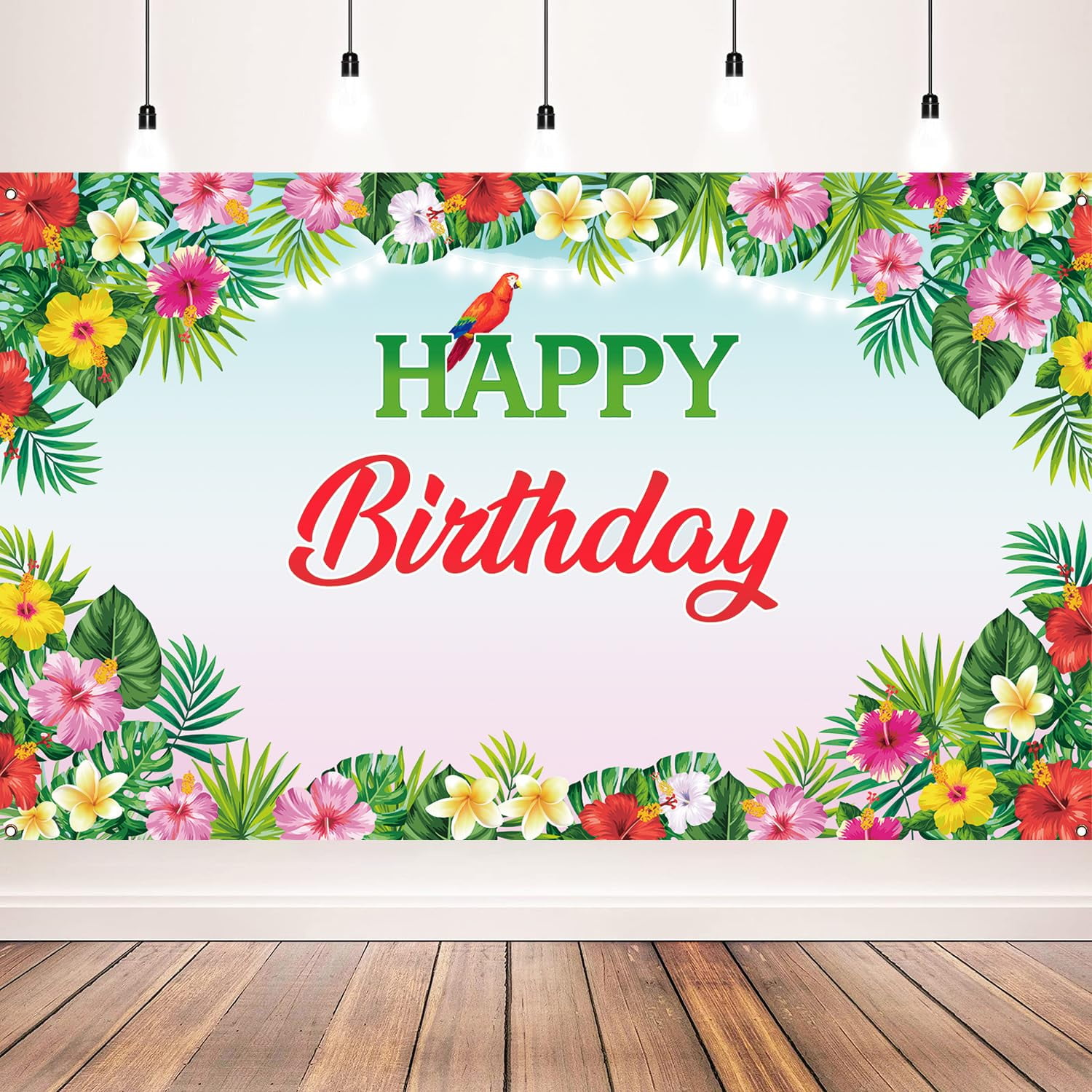 Tropical Floral BirthdayUMRT Party Backdrop, Aloha Luau Birthday Banner ...