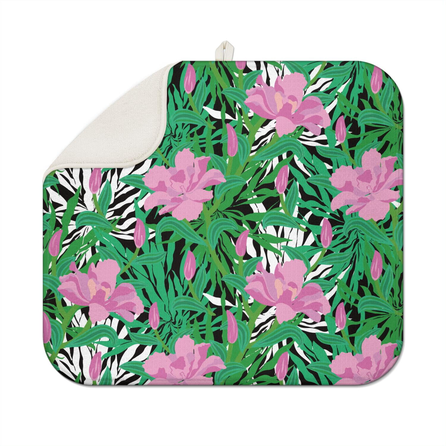 Tropical Floral Dish Drying Mat – Vibrant Hawaiian Hibiscus and Exotic ...