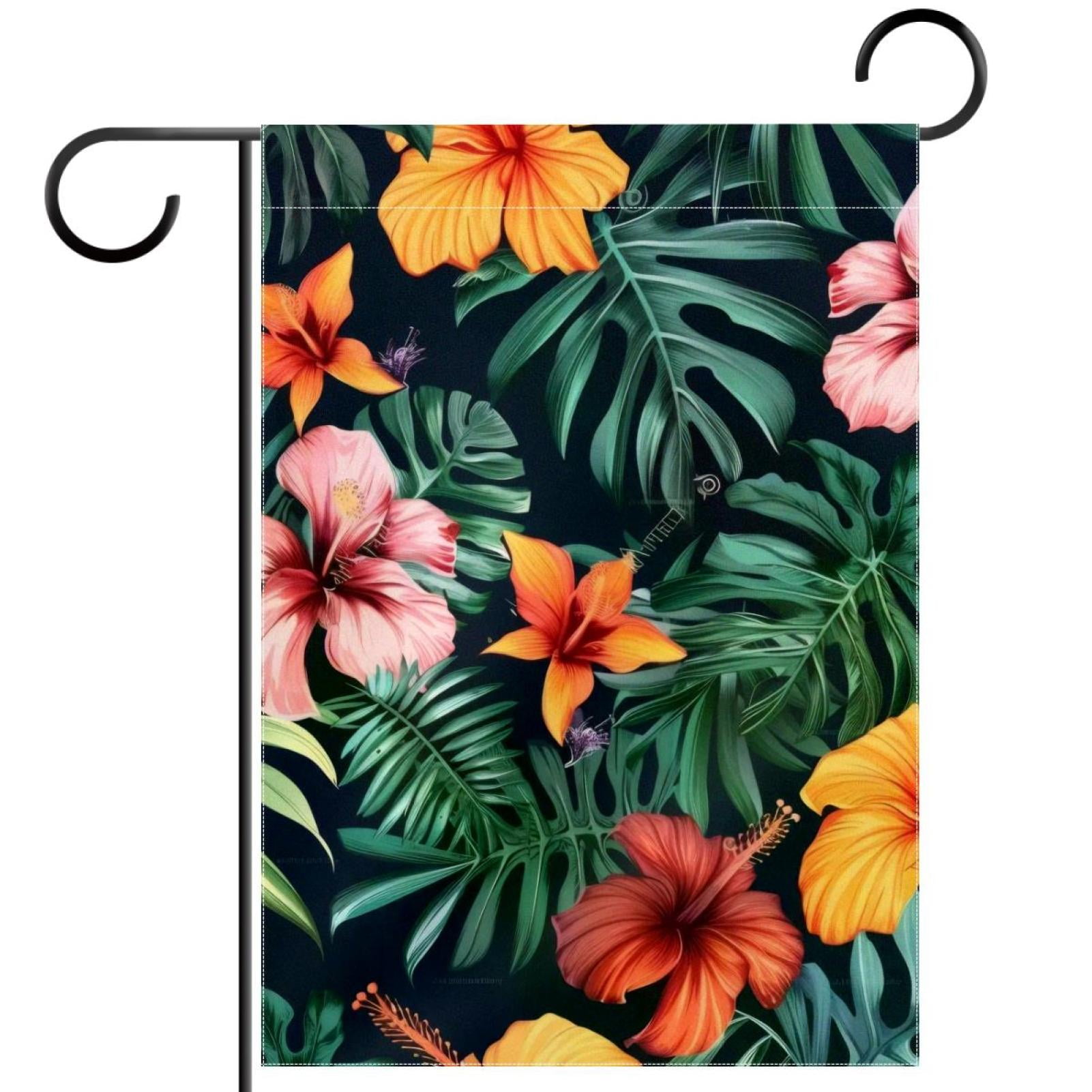 Tropical Floral Exotic Flowers Palm Leaves Double Sided Garden Flag ...