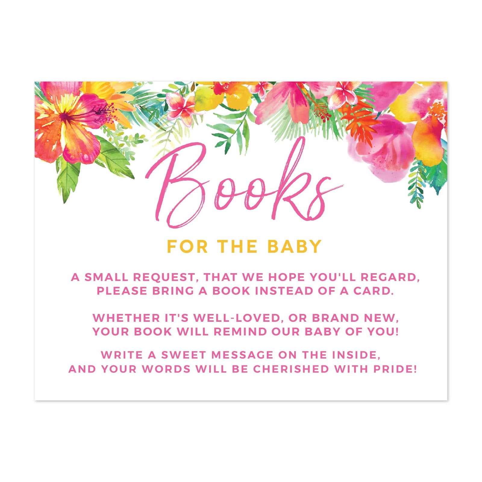 Tropical Floral Garden Party Baby Shower, Books for Baby Request Cards ...