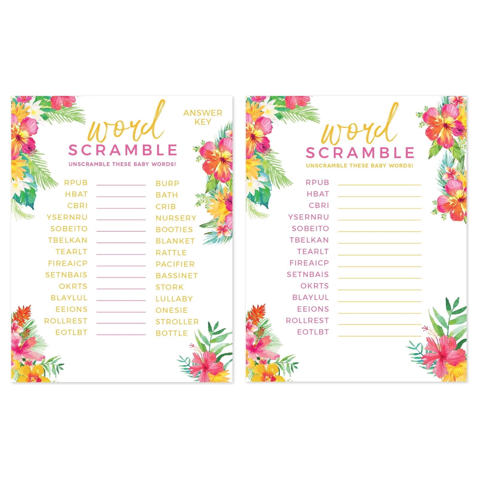 Koyal Wholesale Tropical Floral Garden Party Baby Shower Word Scramble ...