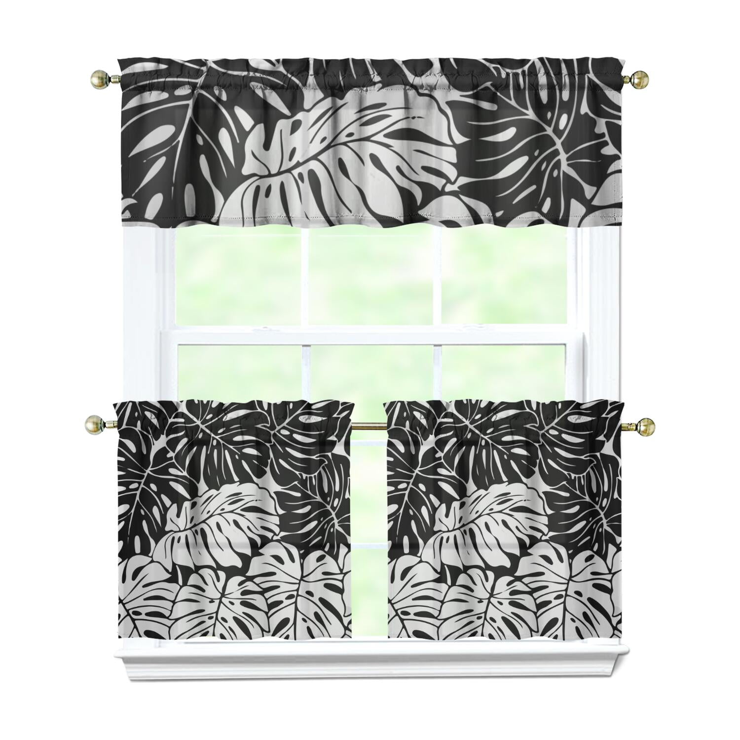 Tropical Floral Kitchen Curtains Set, Exotic Floral Rod Pocket Tier and ...