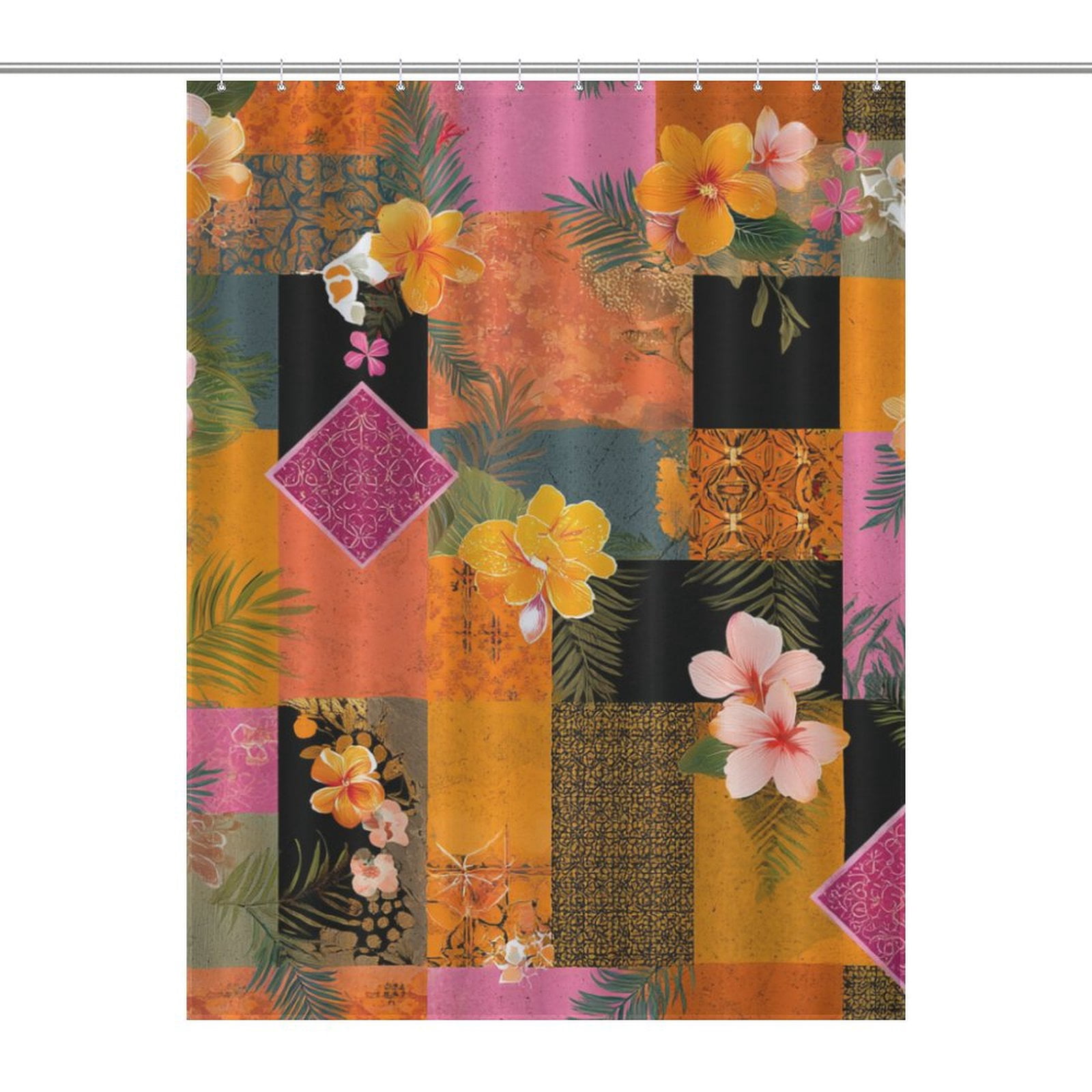 Tropical Floral Patchwork Vibrant Design Cloth Fabric Bathroom Decor ...