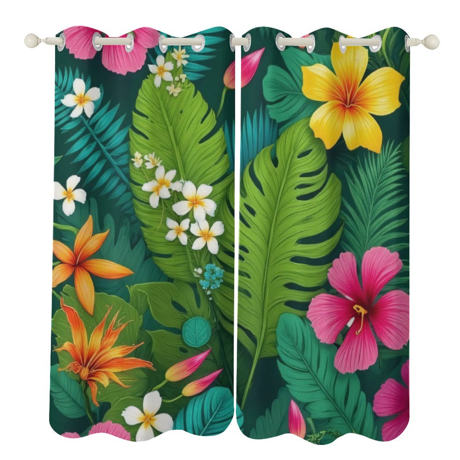 Tropical Floral Pattern 2 Panels 3D Printing Pattern Curtain for ...