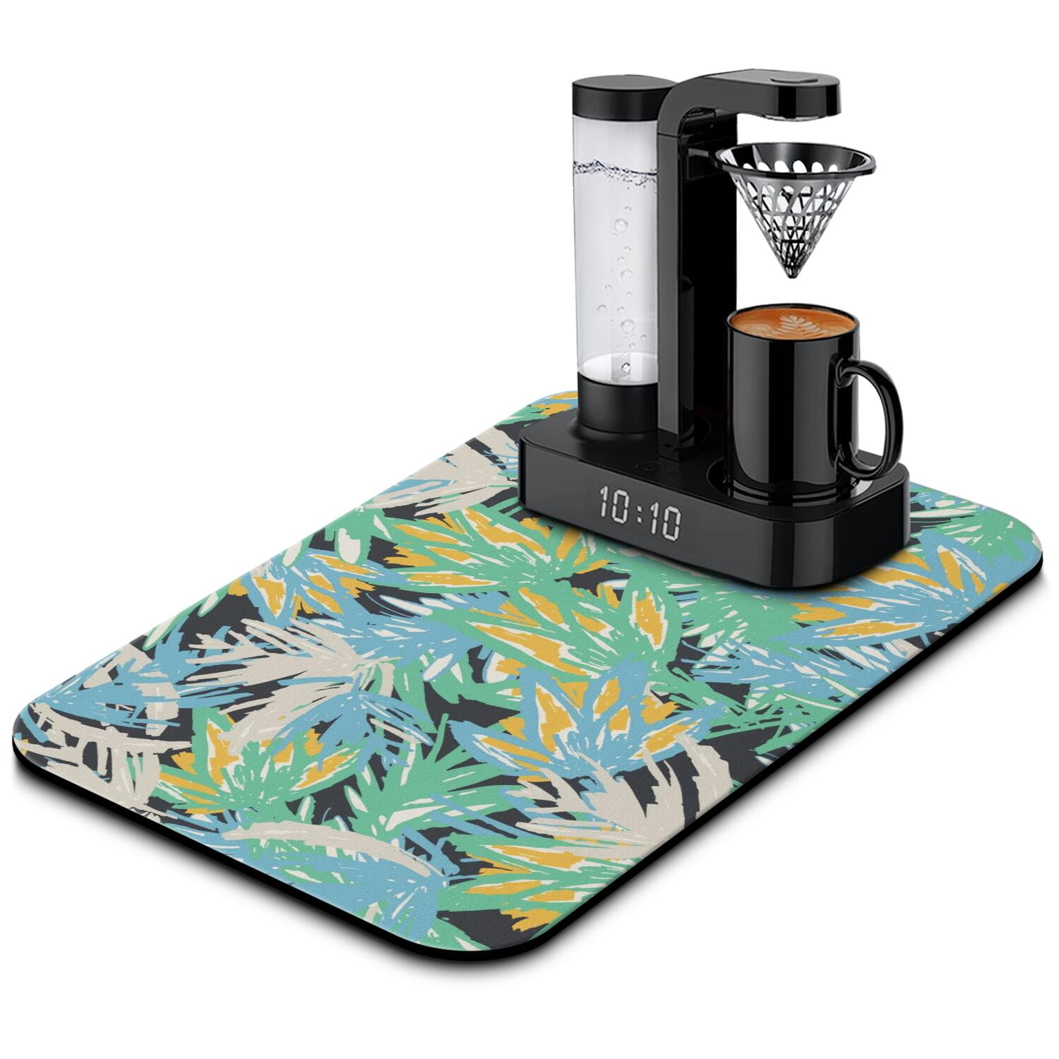 Tropical Floral Pattern Kitchen Mat, Absorbent Coffee Bar Drying Pad ...