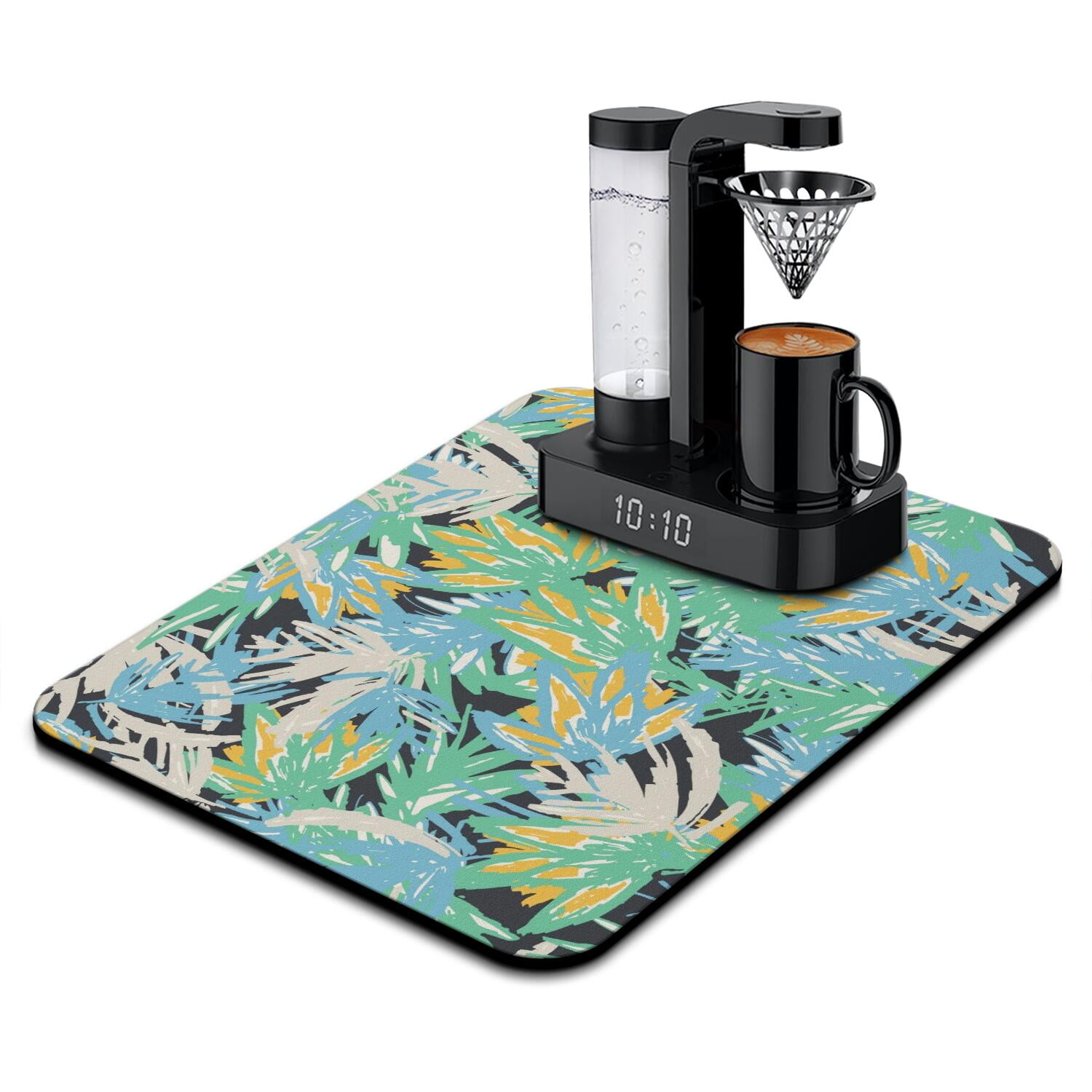Tropical Floral Pattern Kitchen Mat, Absorbent Coffee Bar Drying Pad ...