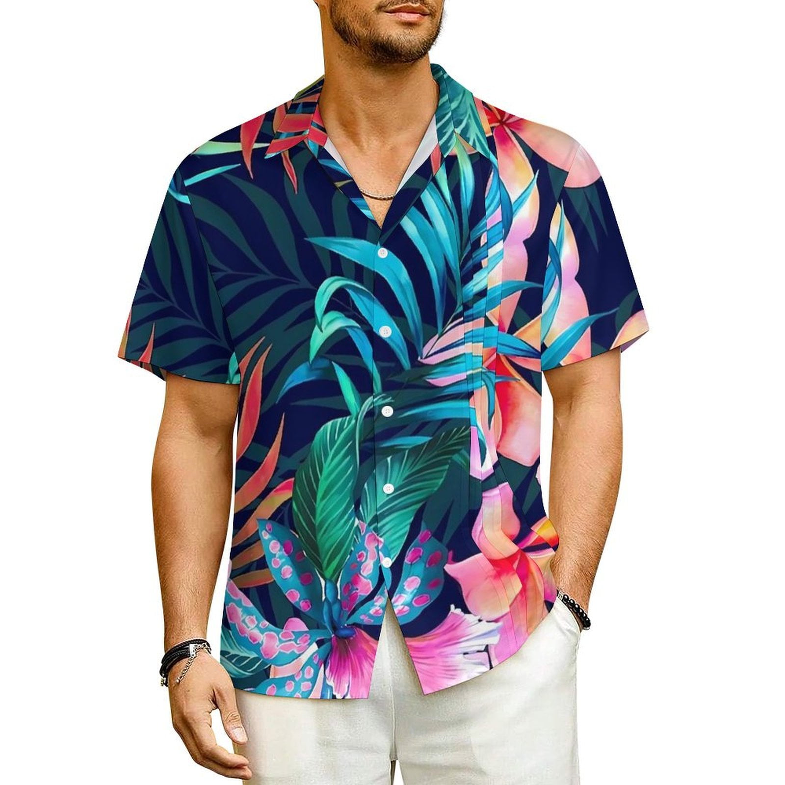 Tropical Floral Print Beach Shirt Man Neon Tropicana Loose Casual ...