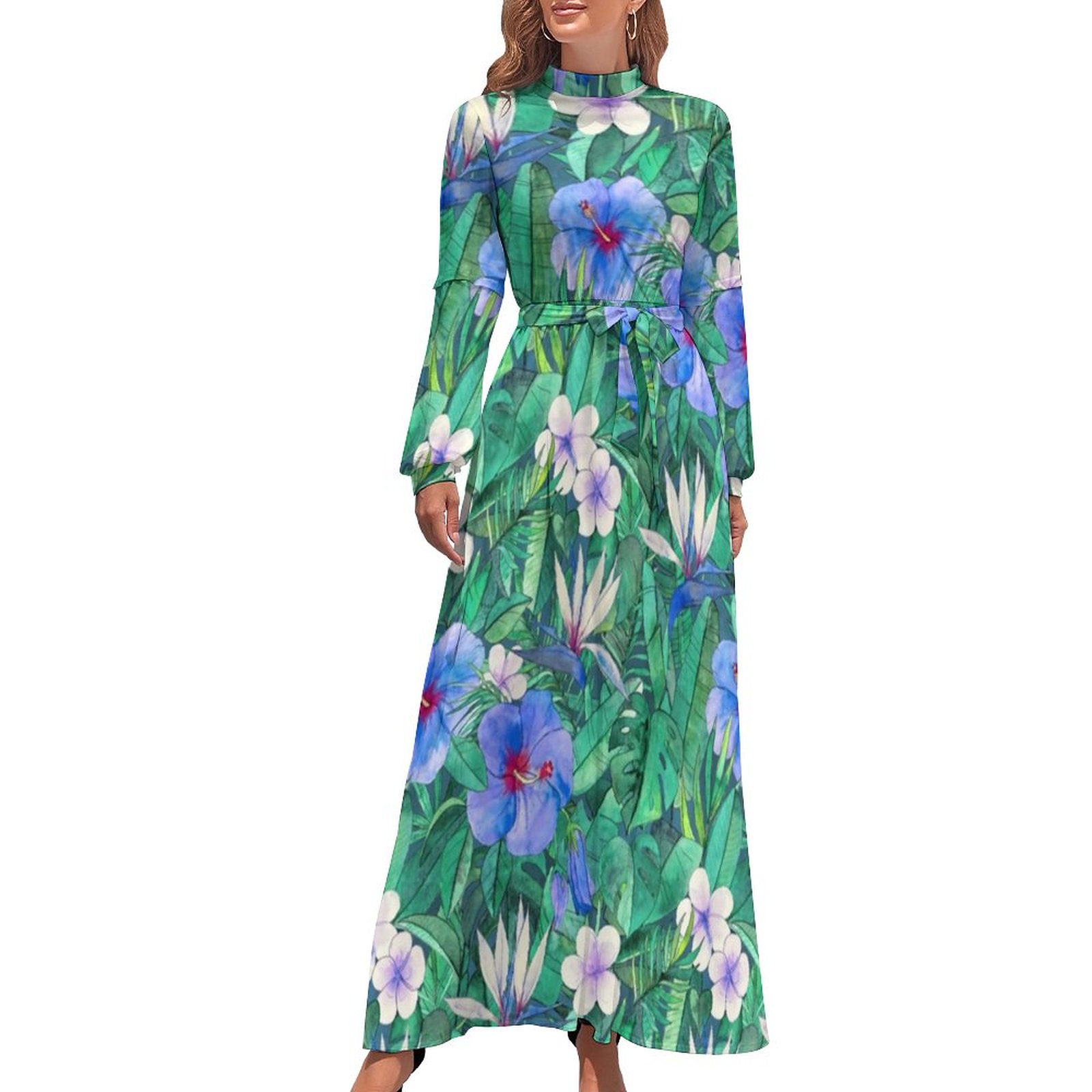 Tropical Floral Print Dress Red Flowers Party Maxi Dress Bohemia Long ...
