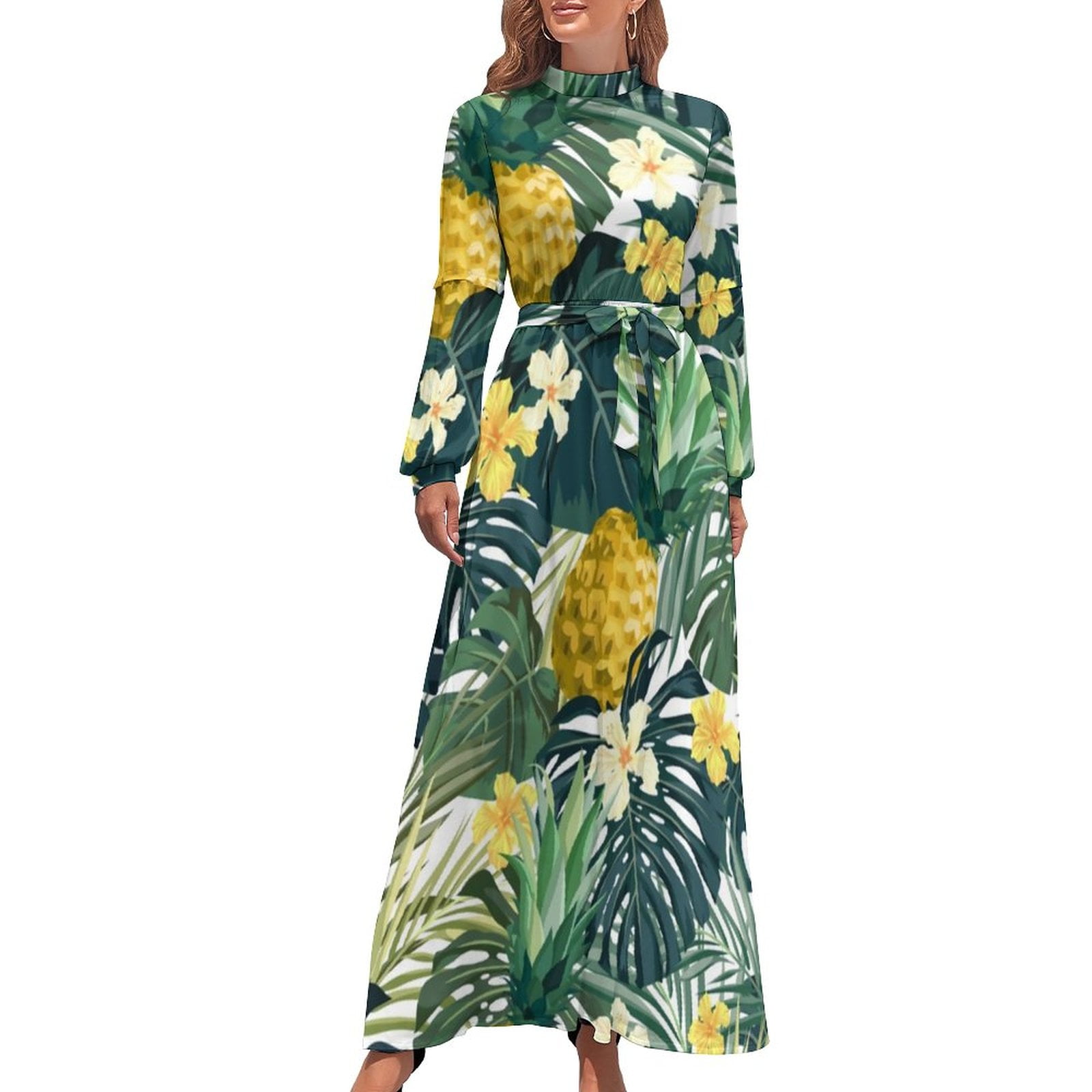 Tropical Floral Print Dress Red Flowers Party Maxi Dress Bohemia Long ...