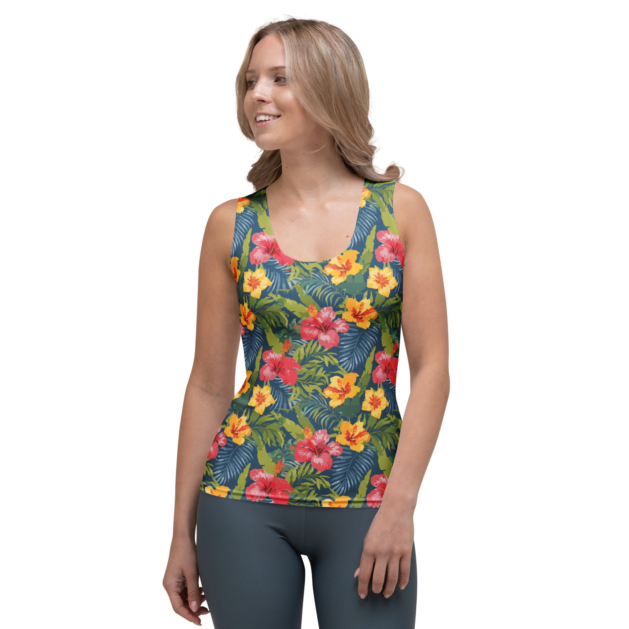 Tropical Floral Print Women Poly Span Tank Top 19 - Walmart.com