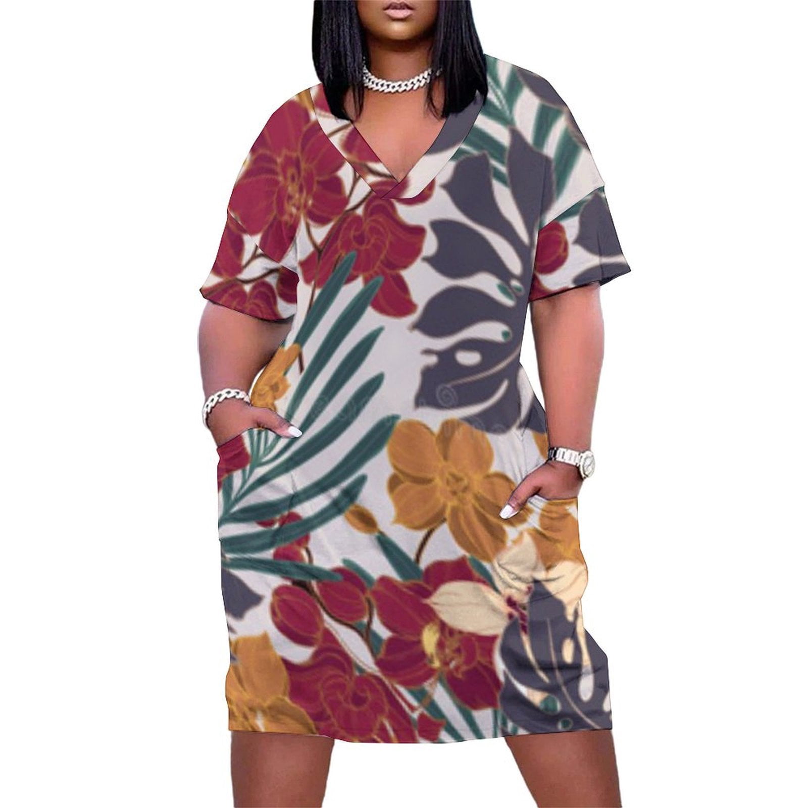 Tropical Floral Seamless Pattern Design Summer Sundress for Curve Women ...