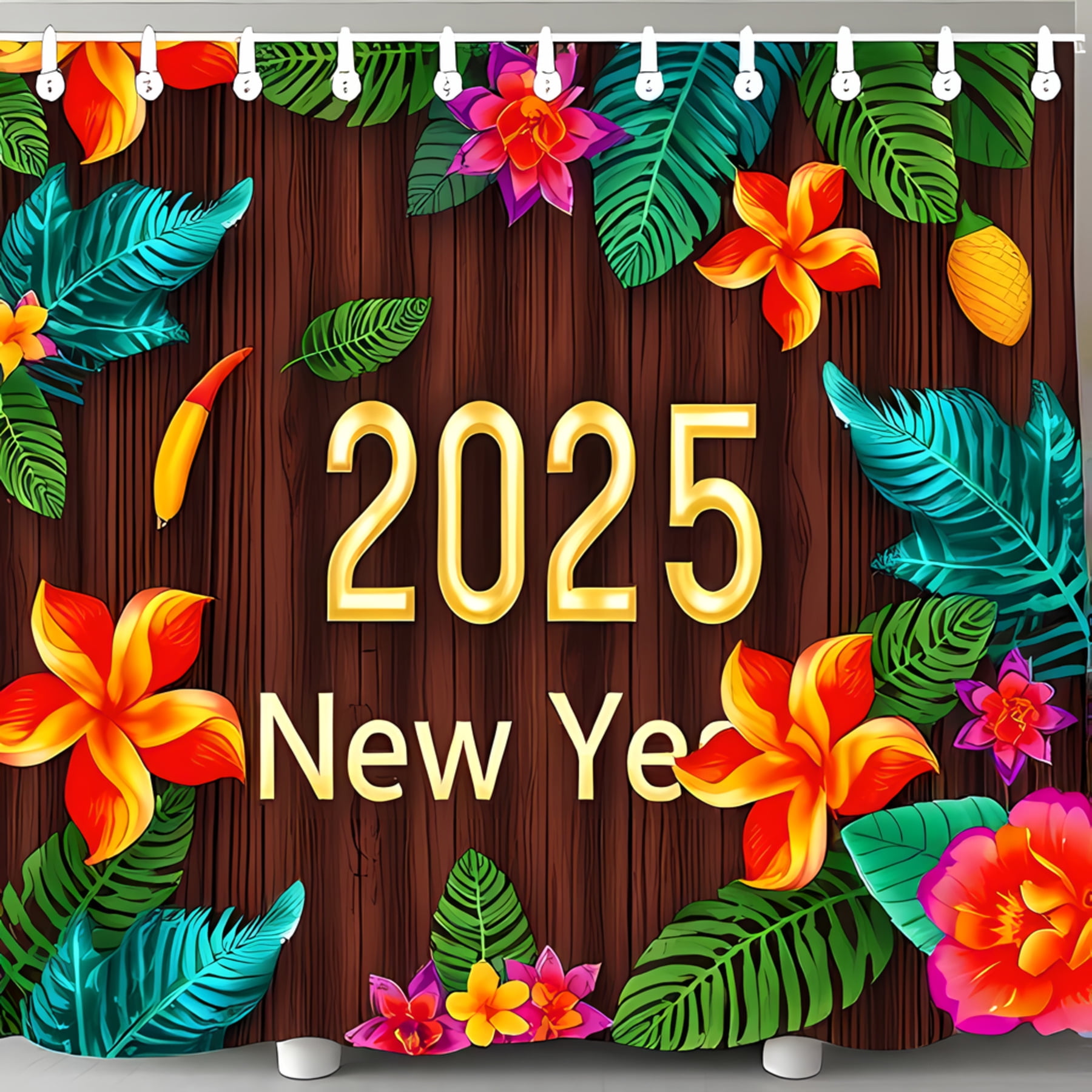 Tropical Floral Shower Curtain 2025 - Rustic Dark Brown Wood Background ...