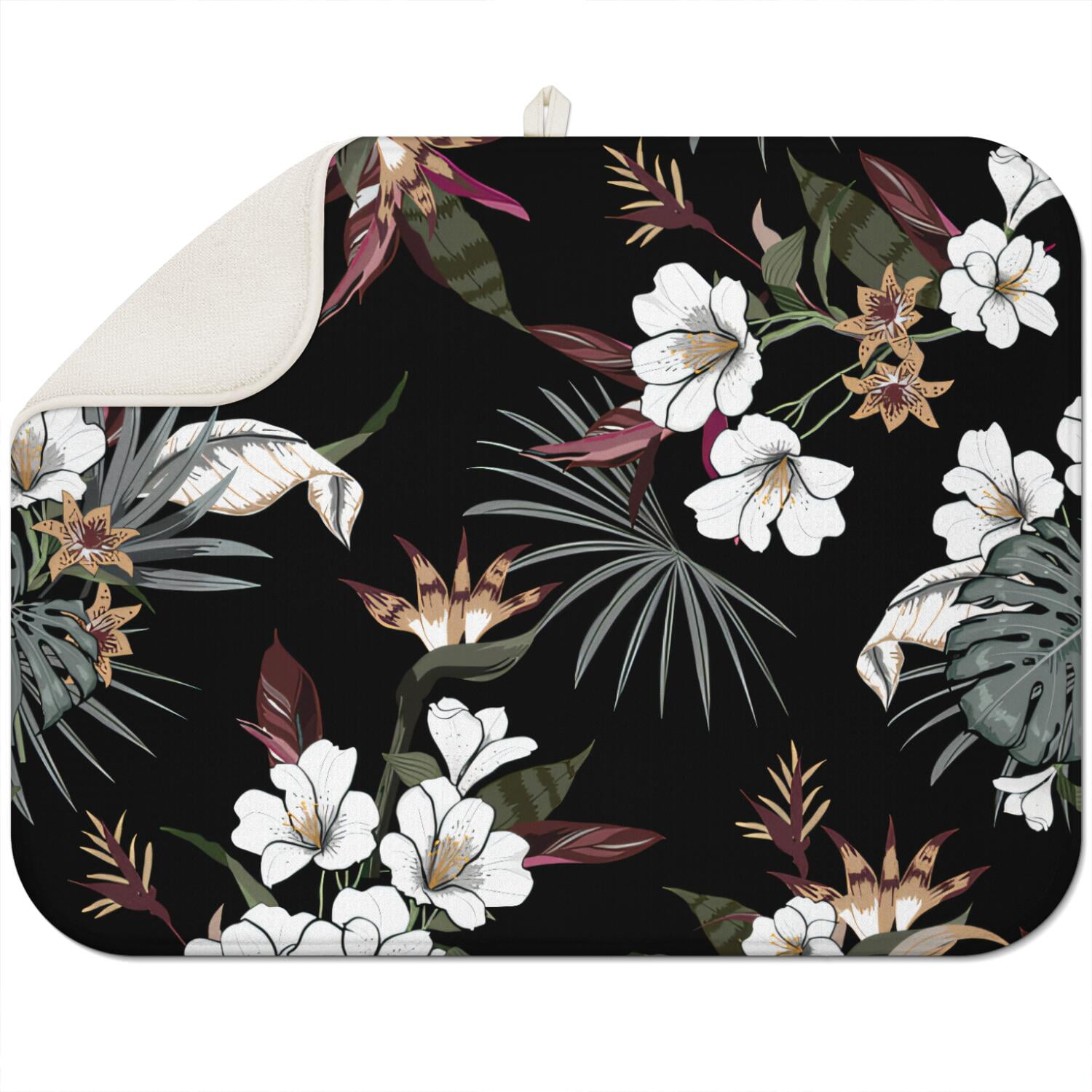 Tropical Floral and Botanical Dish Drying Mat – Hawaiian Palm Leaf and ...