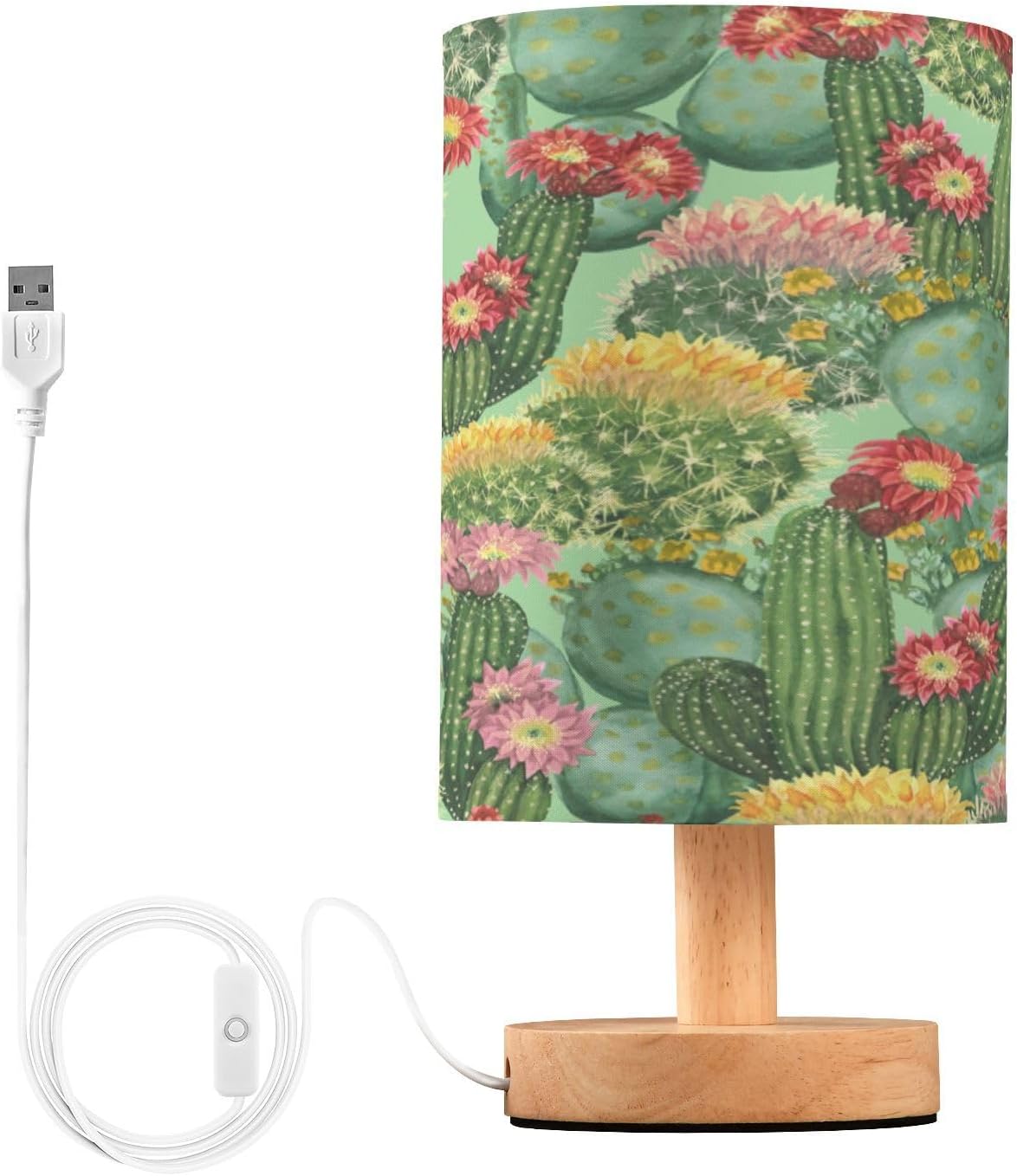 Tropical Flower Cactus Bedside Table Lamp Nightstand Lamp with Linen ...