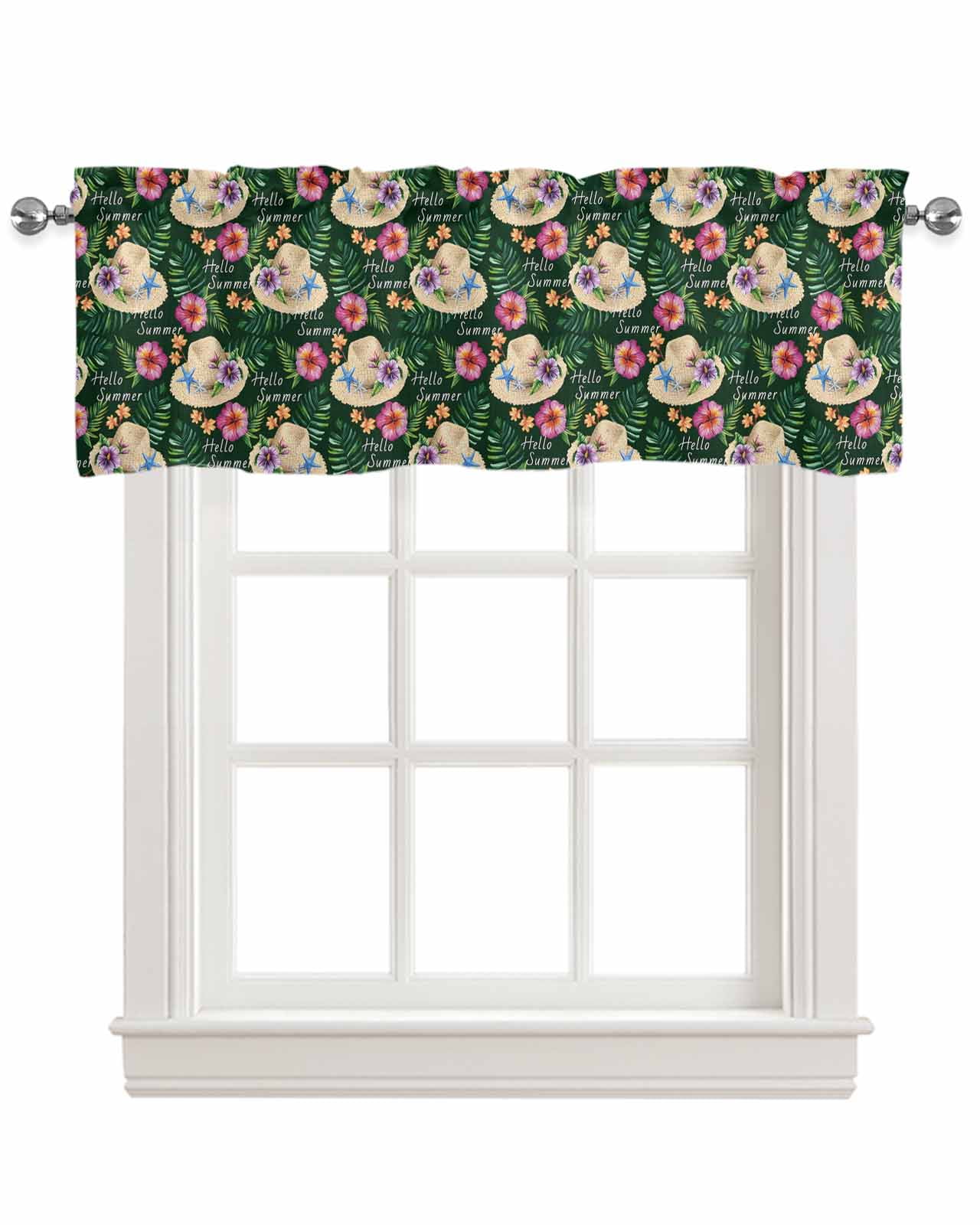 Tropical Flower Kitchen Valances for Windows Farmhouse Linen Window ...