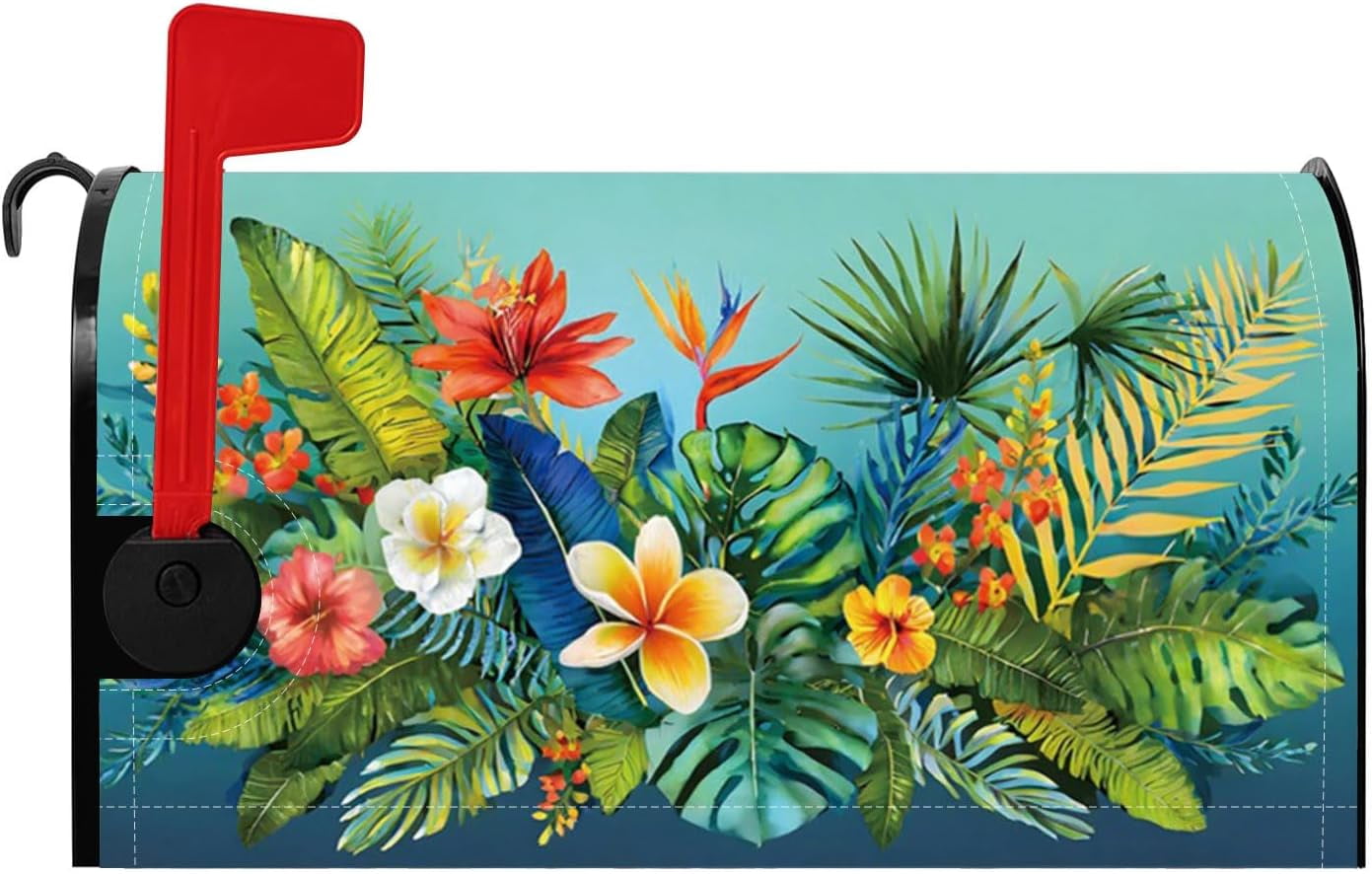 Tropical Flower Mailbox Cover Plants White Red Floral Green Monstera ...