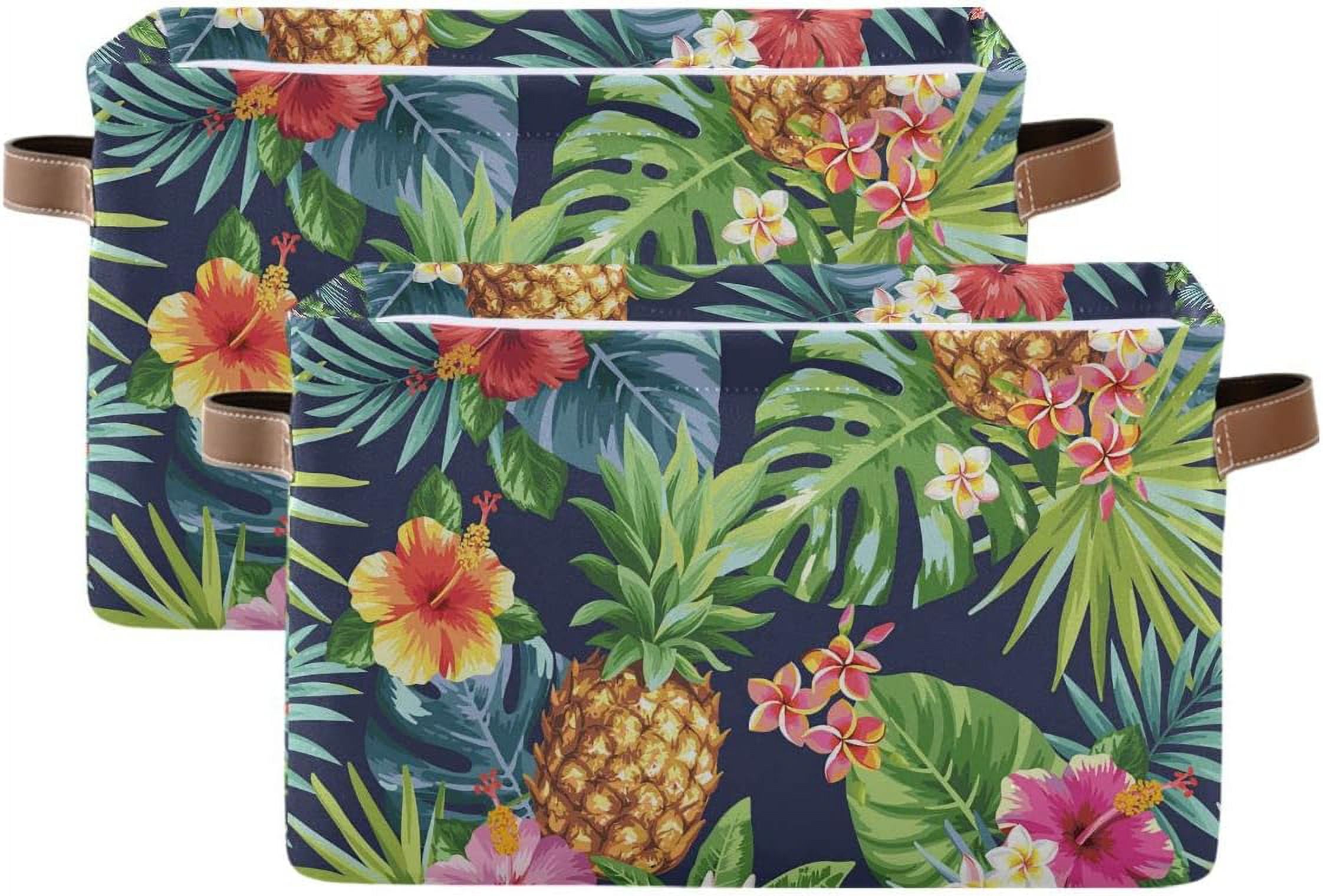 Tropical Flower Pineapple Palm Leaves Square Storage Basket Storage ...