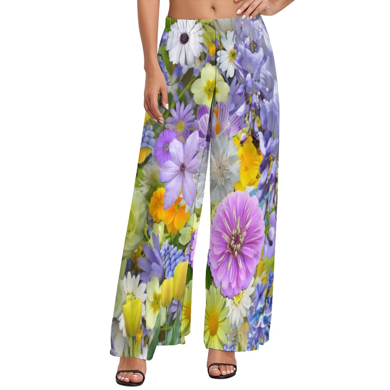 Tropical Flower Print Pants Elegant Pineapple Sexy Wide Leg Pants ...