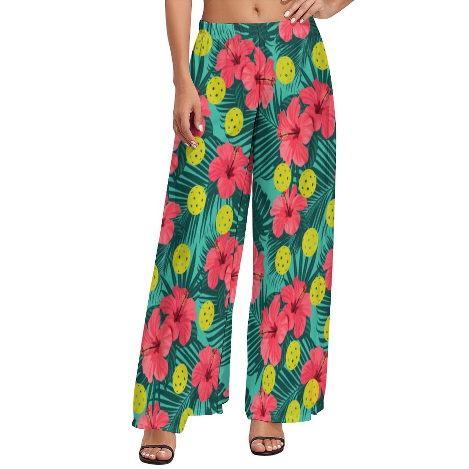 Tropical Flower Print Pants Elegant Pineapple Sexy Wide Leg Pants ...
