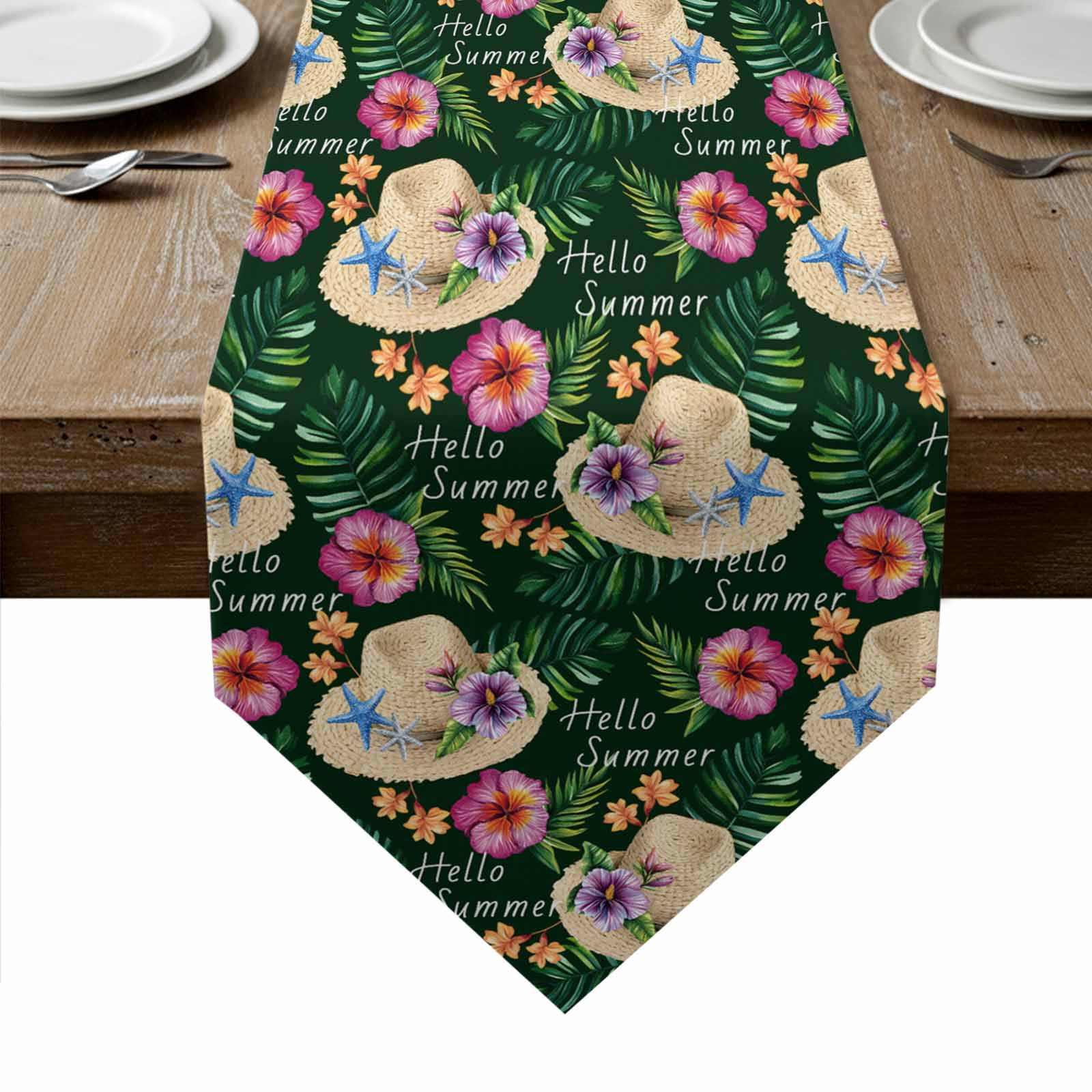 Tropical Flower Table Runner Linen Burlap Table Runner 70 Inches Long ...