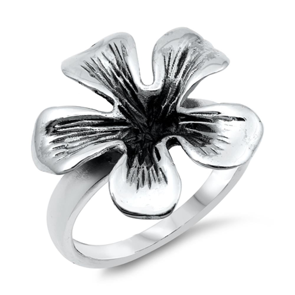 Tropical Flower Wide Large Floral Ring .925 Sterling Silver Band ...