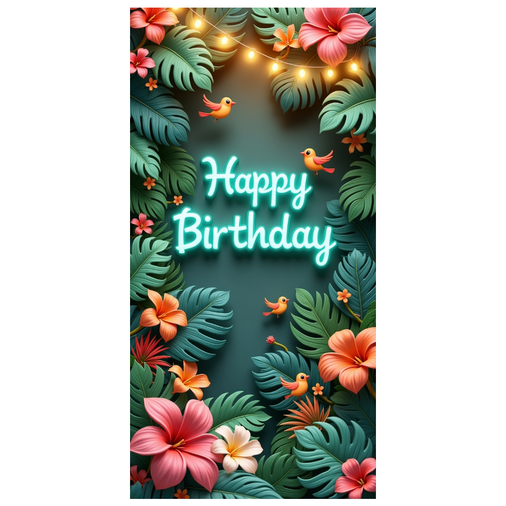 Tropical Flowers Birthday Banner Colorful Blooms Party Decoration Neon ...